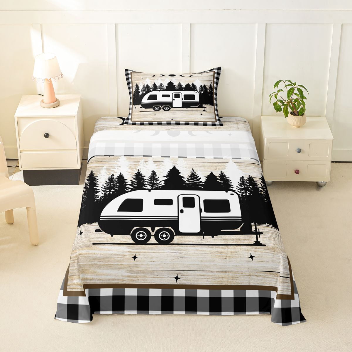 Catabedysis Rustic Camping Twin Sheets,Camper Print Bedding For Boys ...