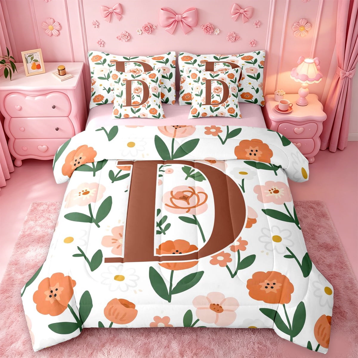 Catabedysis Rustic Floral Monogrammed Print 7-Piece King Bedding ...