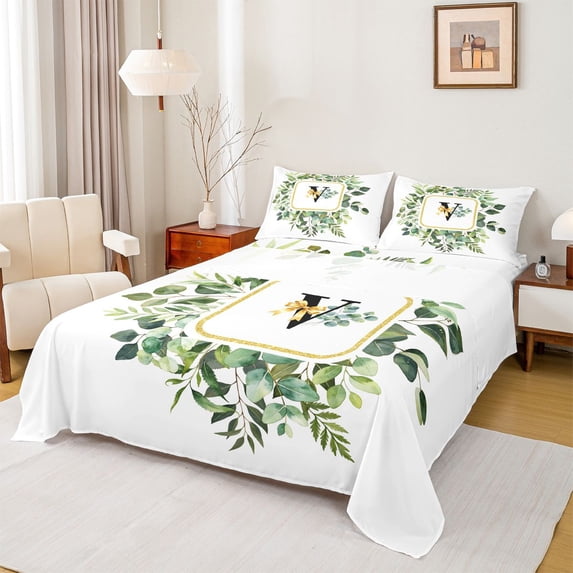 Catabedysis Rustic Plant Leaf Bed Sheets,Botanical Monogrammed V Design ...