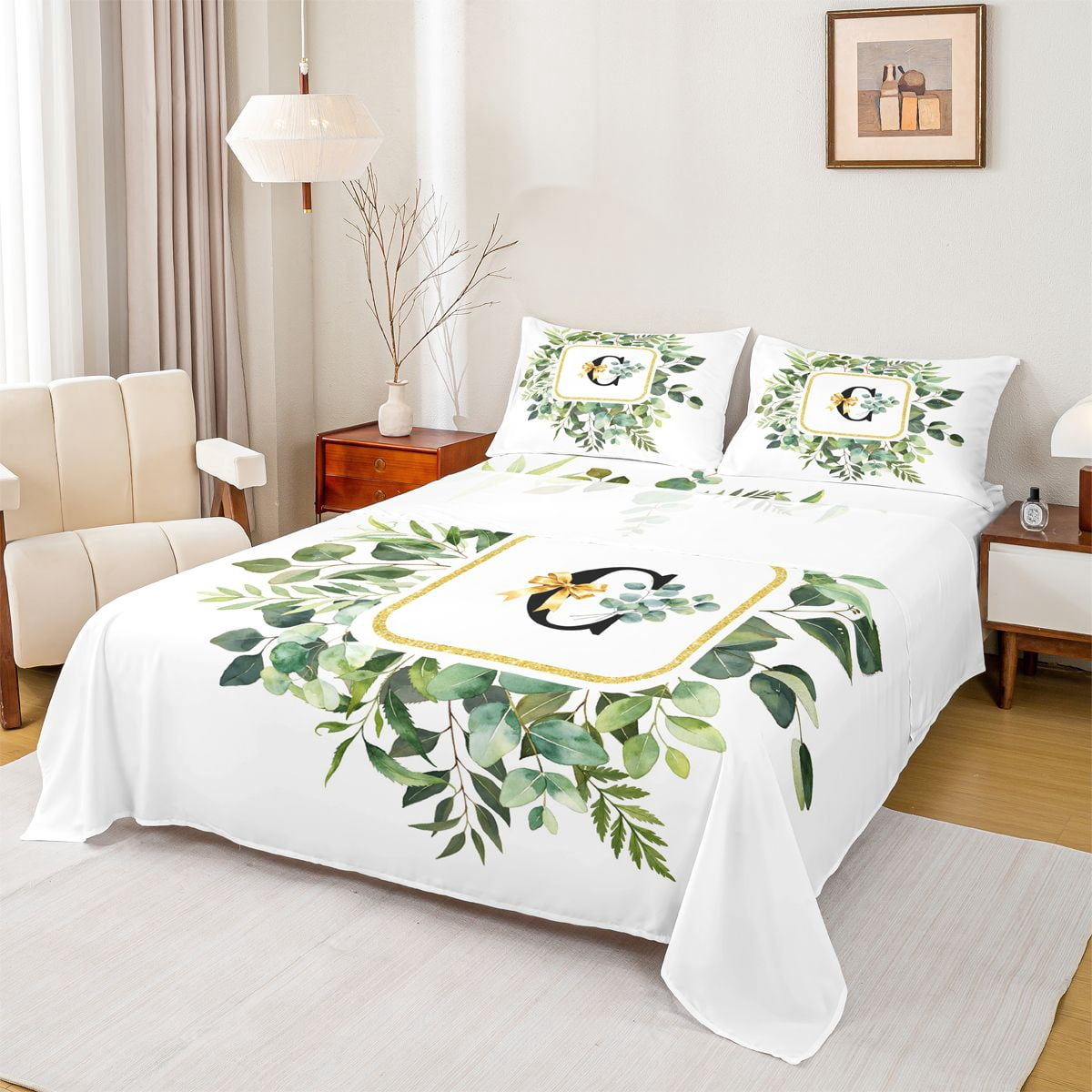 Catabedysis Rustic Plant Monogram C King Sheets,Green Tropical ...