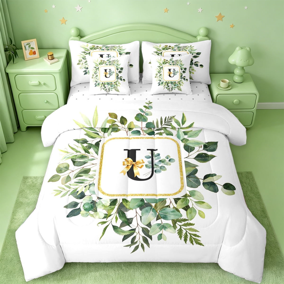 Catabedysis Tropical Botanical Leaves 7-Piece King Bedding,Personalized ...
