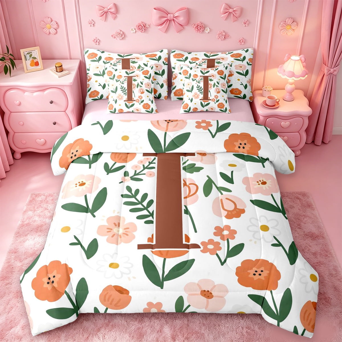 Catabedysis Vintage Alphabet I 7 Pieces Full Size Bedding Sets,Flower ...
