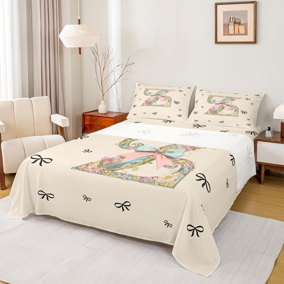 Catabedysis Vintage Floral Initial Z Queen Sheets,Black Ribbon Bowknot ...