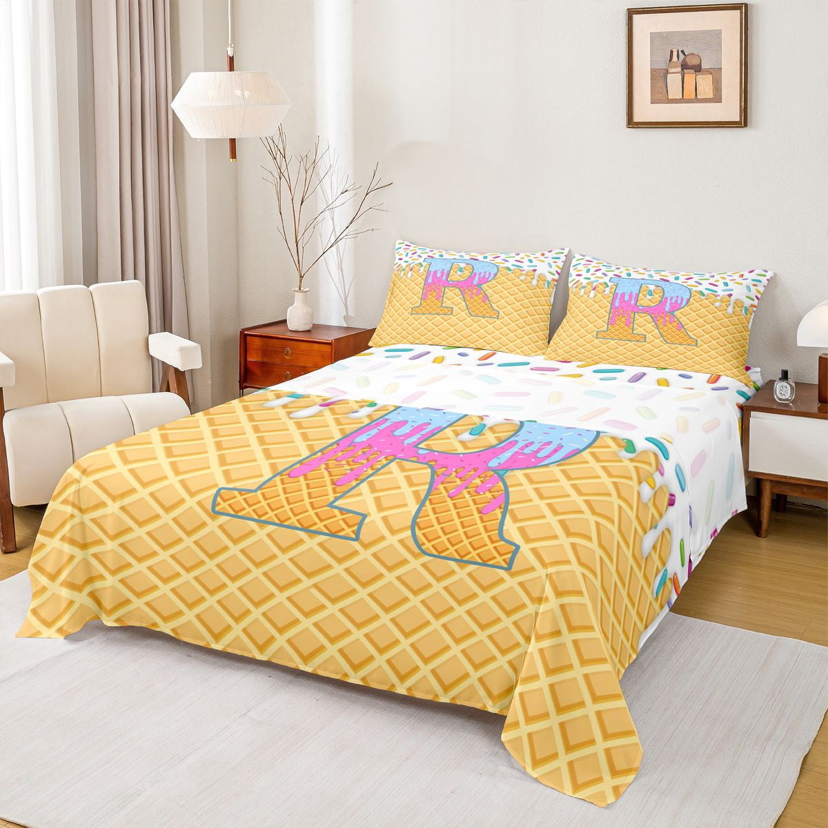 Catabedysis Waffle Grid Print Queen Sheets For Boys,Ice Cream ...