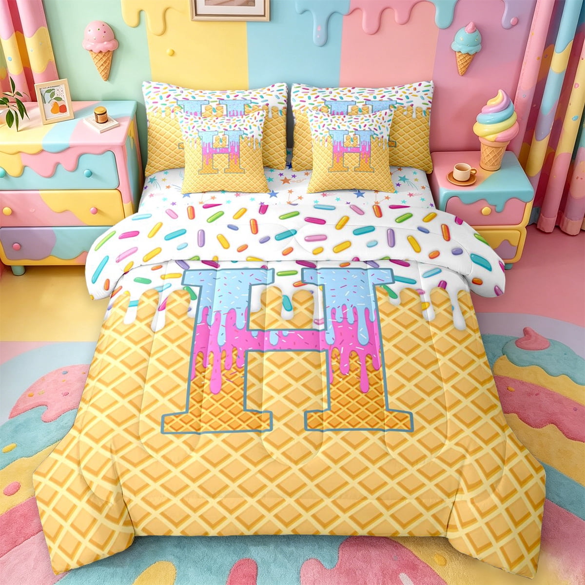 Catabedysis Waffle Print 7 Pieces Full Size Bedding Sets,Watercolor ...