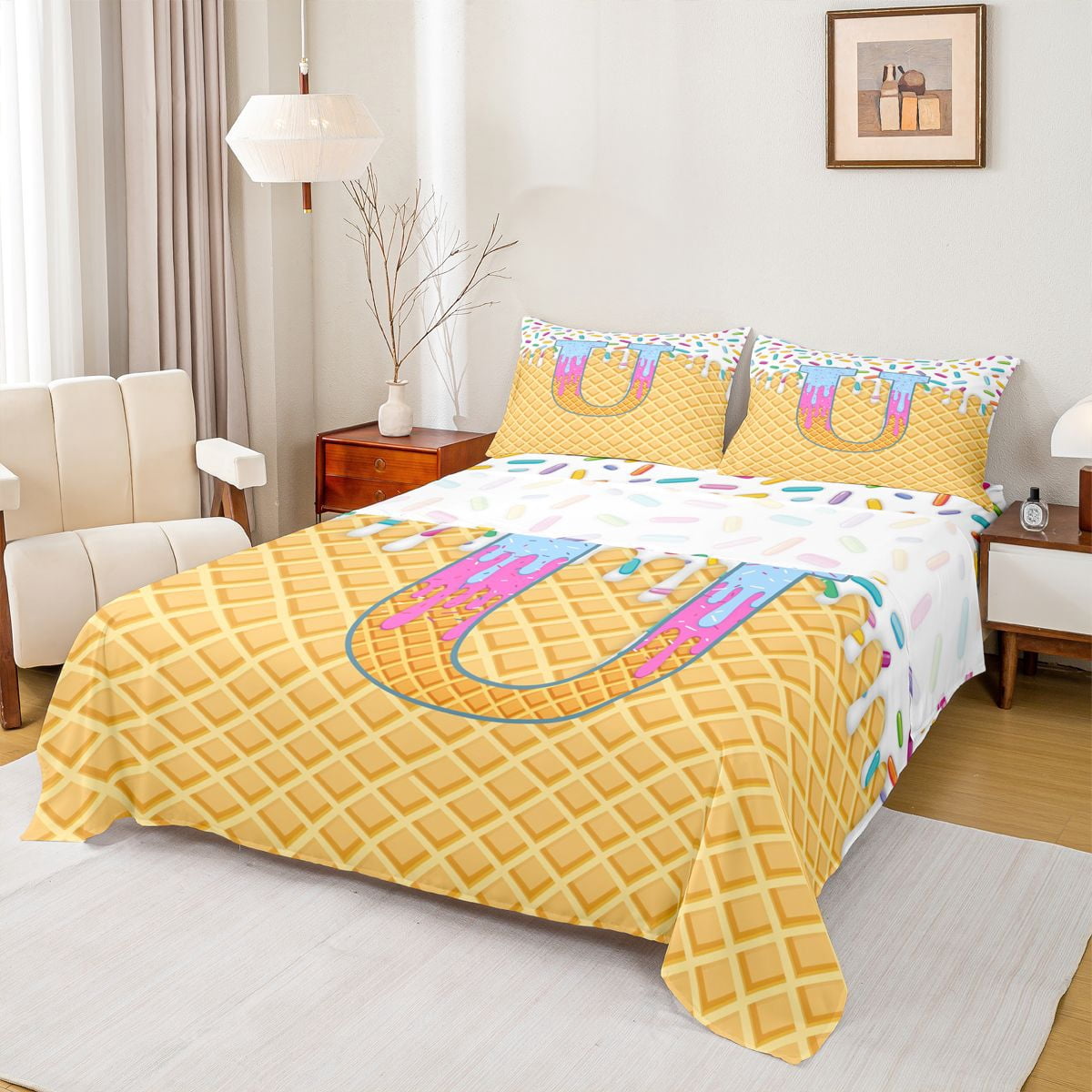 Catabedysis Waffle Print Queen Sheets For Boys,Watercolor Drip Initial ...