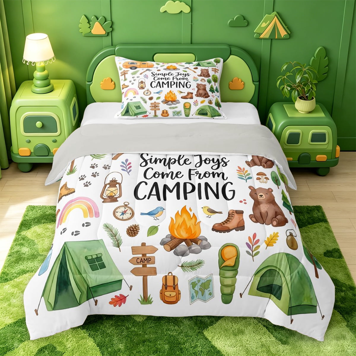 Catabedysis Watercolor Camping Twin Comforter Sets,Jungle Bear Owl ...