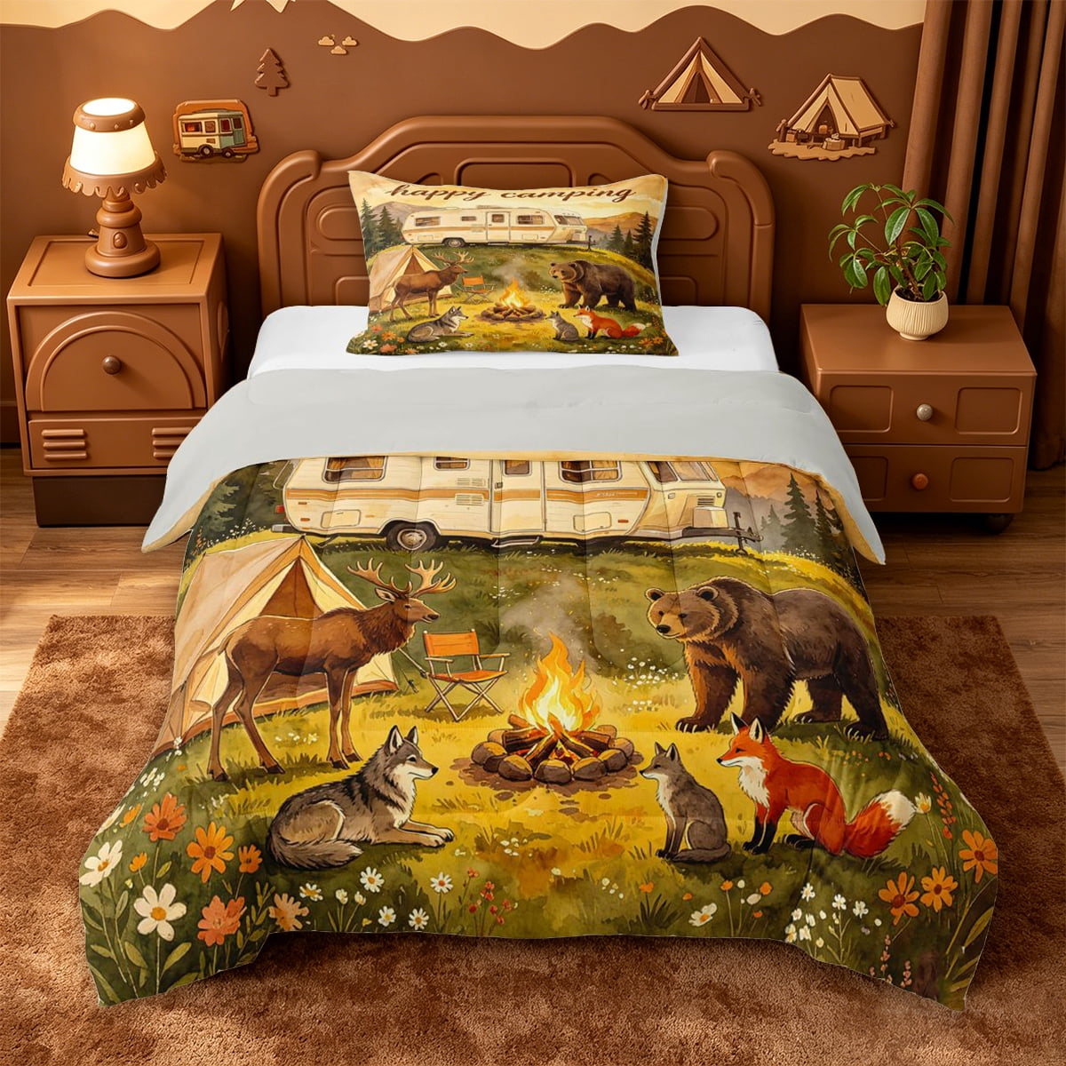 Catabedysis Watercolor Camping Twin Comforter Sets,Wildlife Print ...