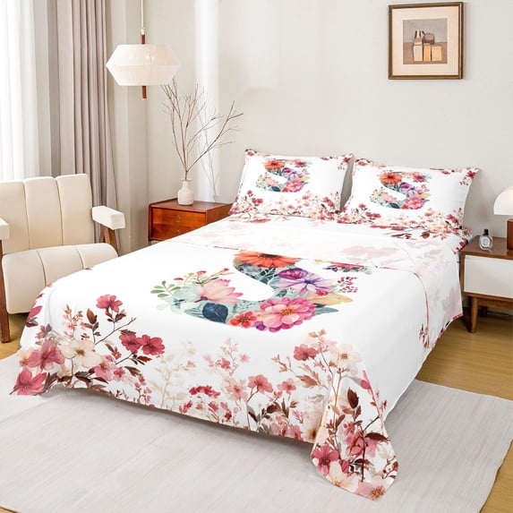 Catabedysis Watercolor Cherry Blossom Bed Sheets,Personalized Letter S ...