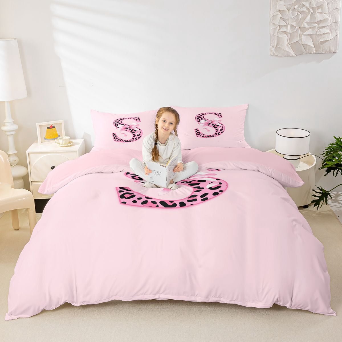 Catabedysis Wild Leopard Print Bedding,Pink Personalized Letter S Duvet ...