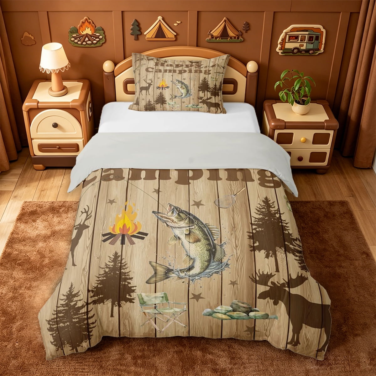 Catabedysis Woodland Camping Twin Duvet Cover,Fishing Print Twin ...