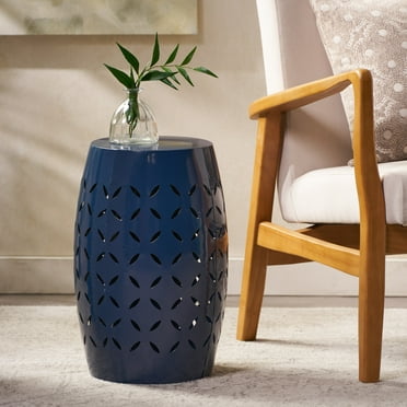 Noble House Kenny Outdoor Ceramic Tile Side Table with Iron Frame, Blue ...