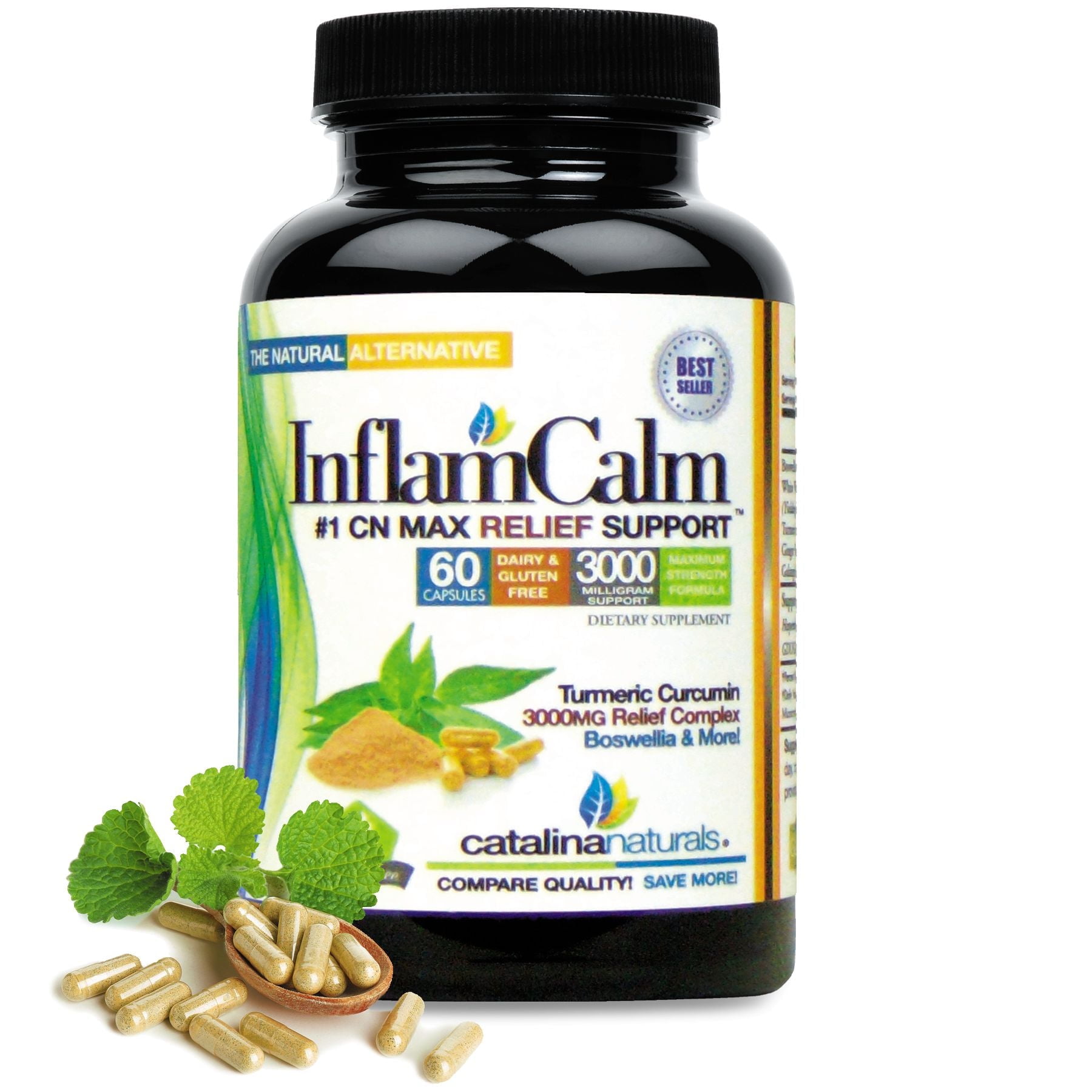 Catalina Naturals All Natural InflamCalm 3000 Relief Support, 60 Vegetarian Capsules - Walmart.com
