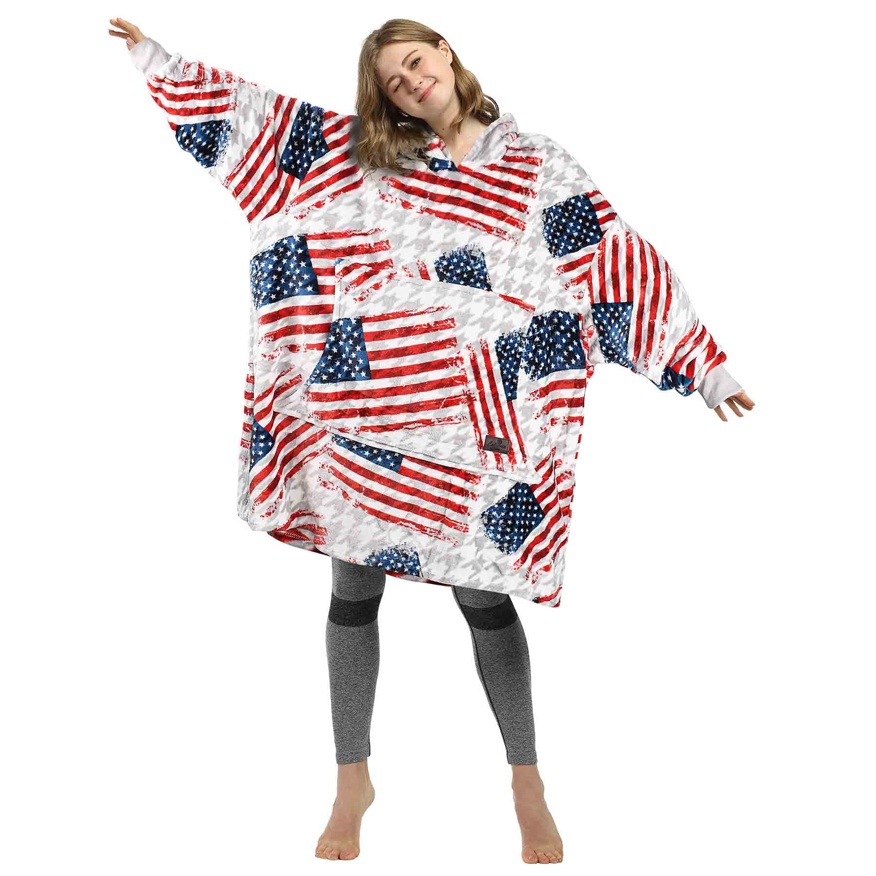 Catalonia American Flag Print Blanket Hoodie Sweatshirt, Oversized ...