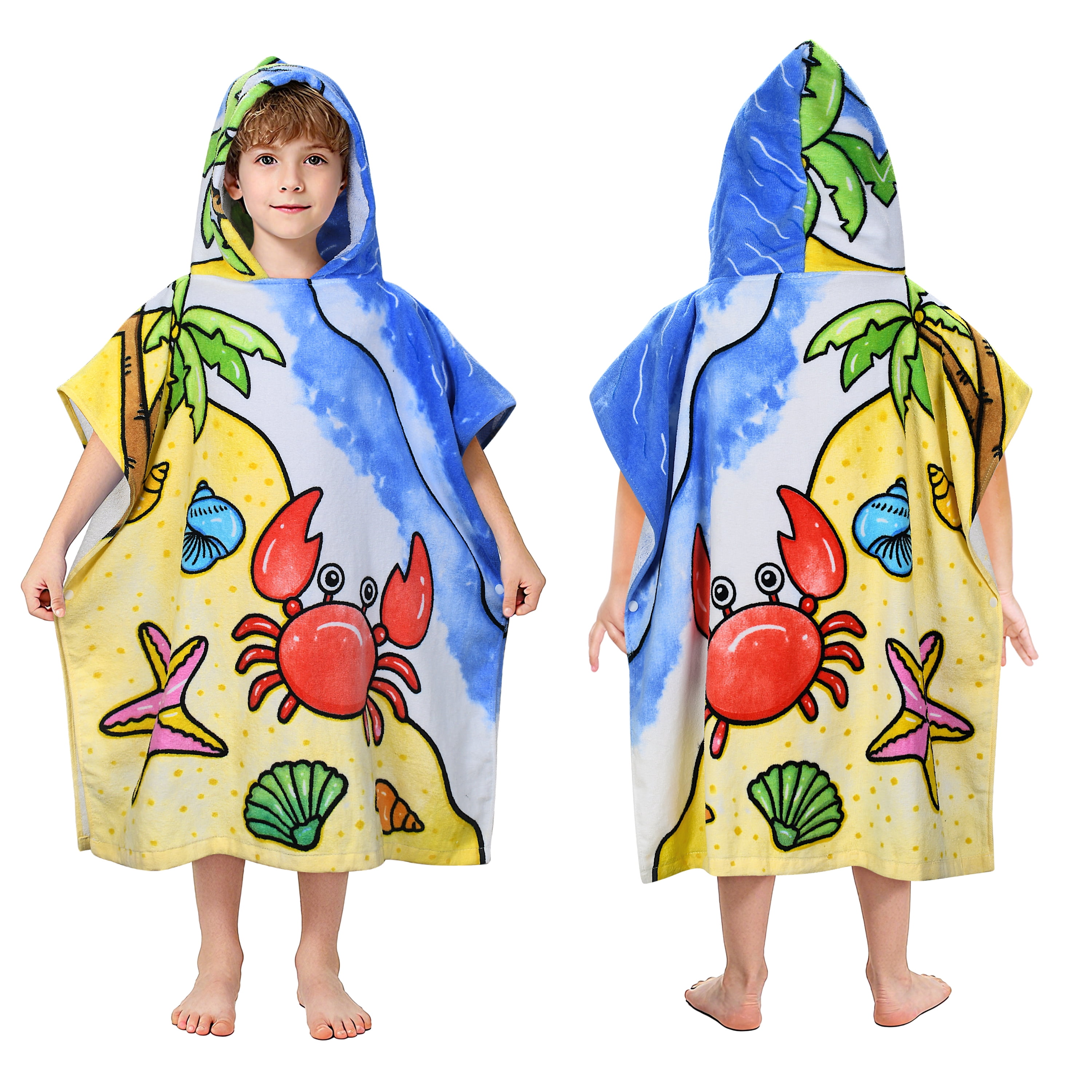 Catalonia Crab Kids Hooded Poncho Towel | 100% Cotton Absorbent ...