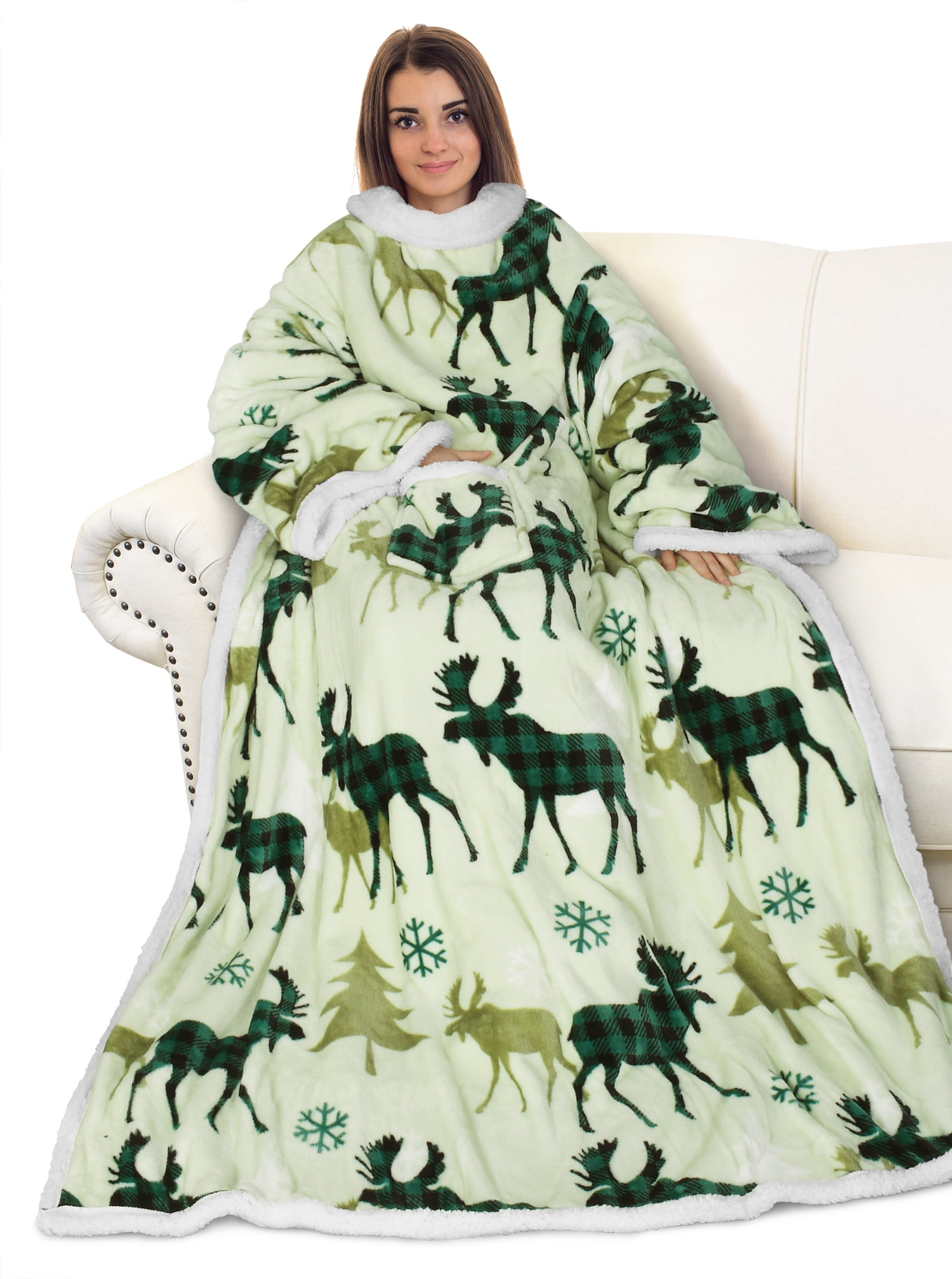 Catalonia Fleece Wearable Blanket with Sleeves and Pocket, Micro Plush ...