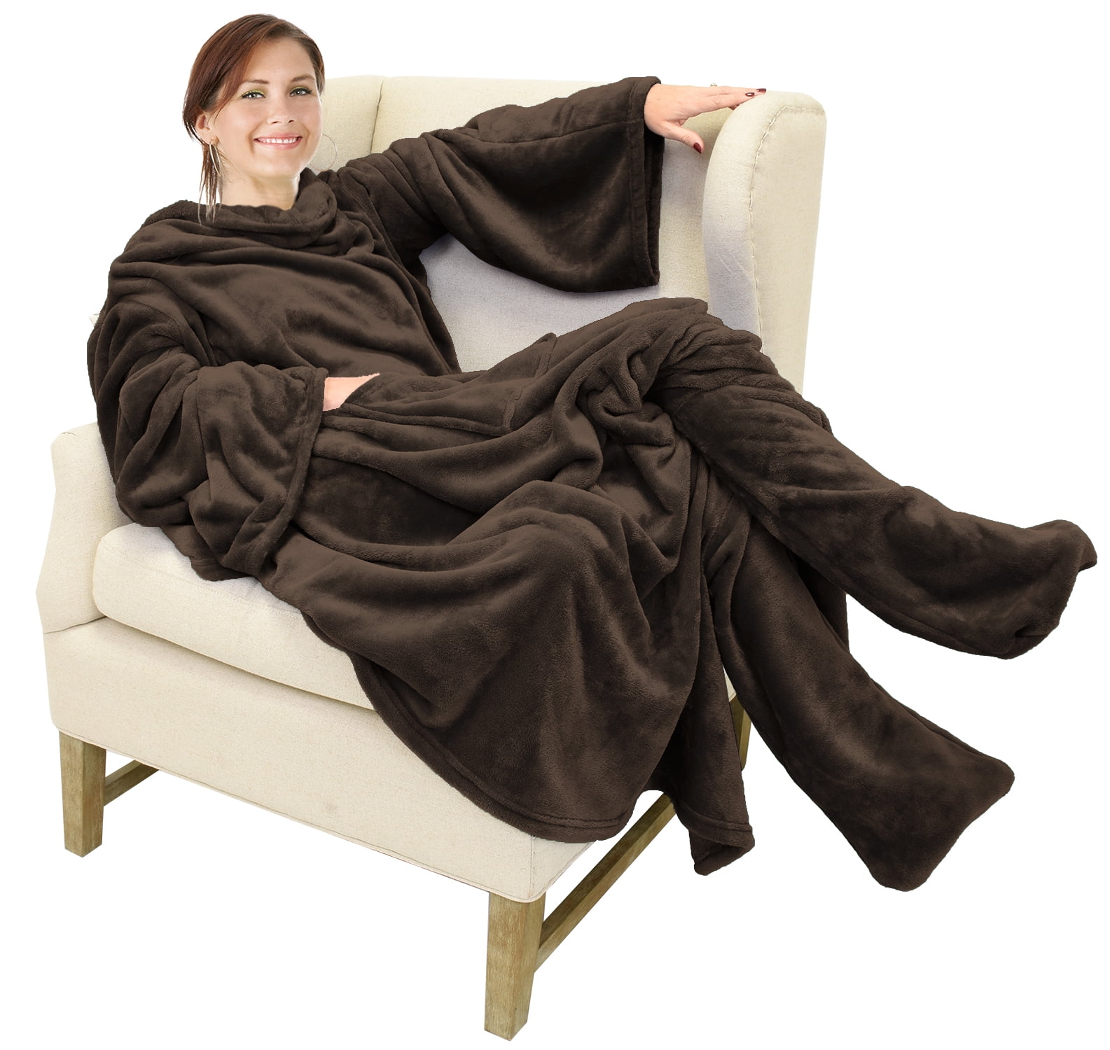 Catalonia Fleece Wearable TV Blanket For Adults with Foot Pockets ...