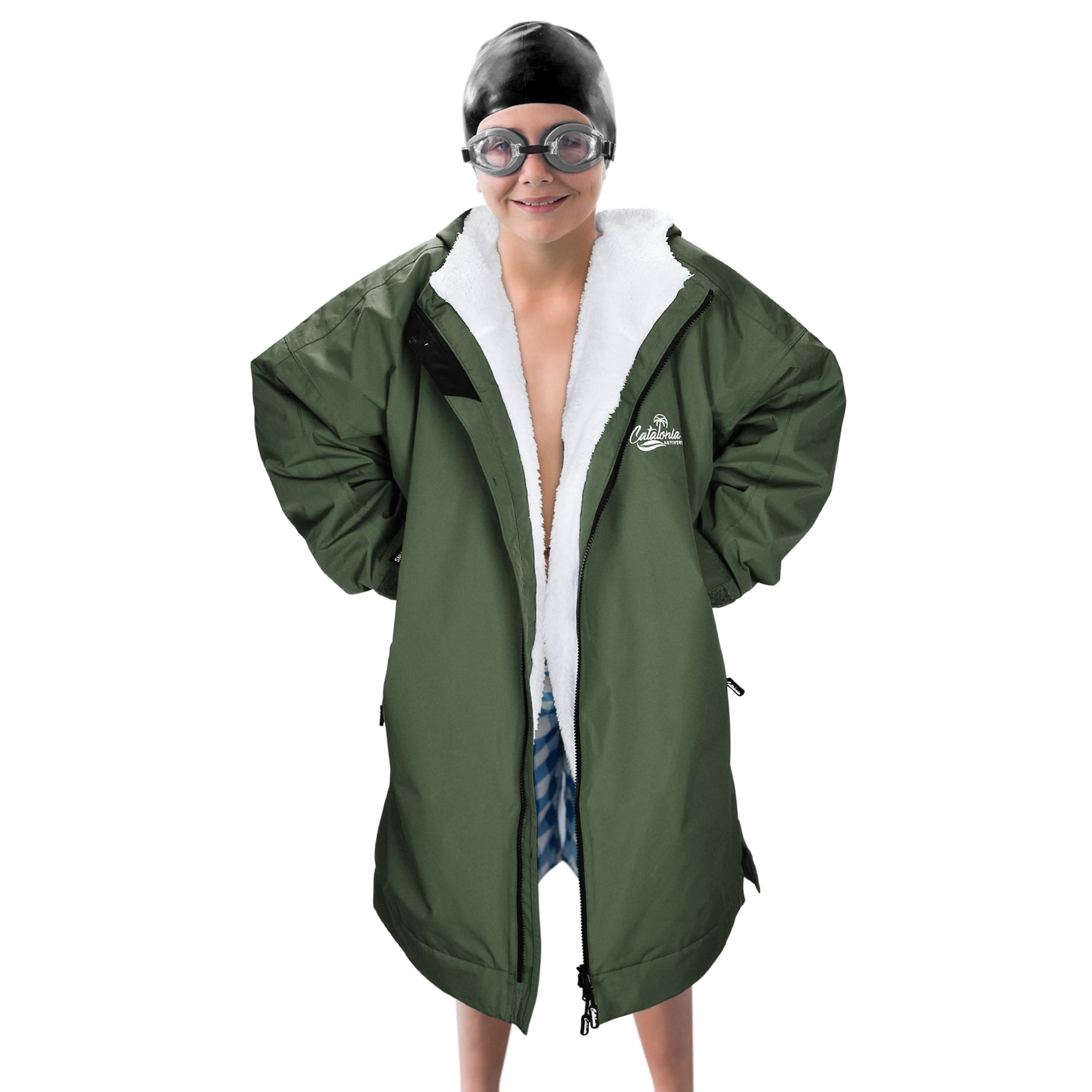 Catalonia Kids Waterproof Swim Parka with Hood, Windproof Fleece Swim ...