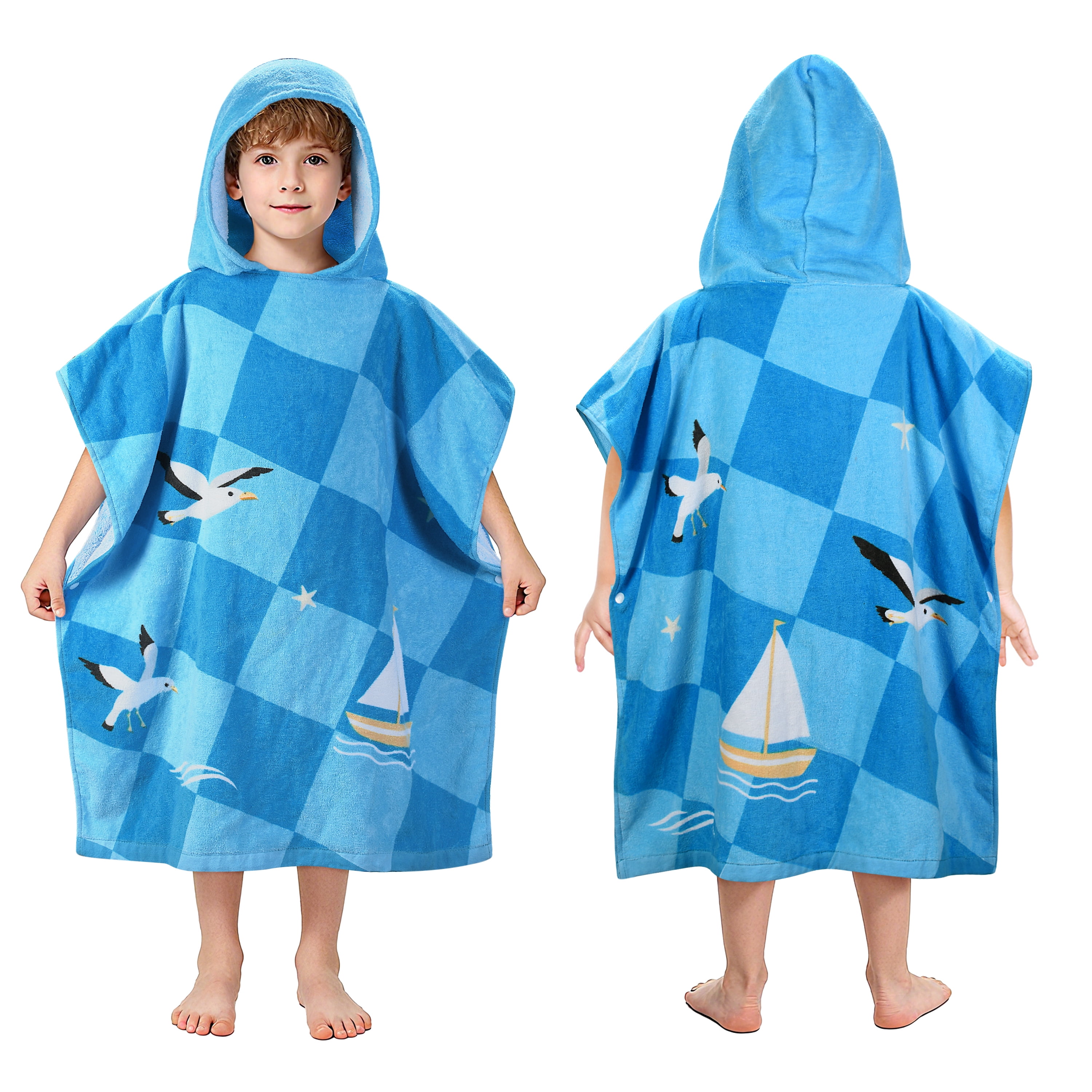 Catalonia Nautical Kids Hooded Poncho Towel | 100% Cotton Absorbent ...