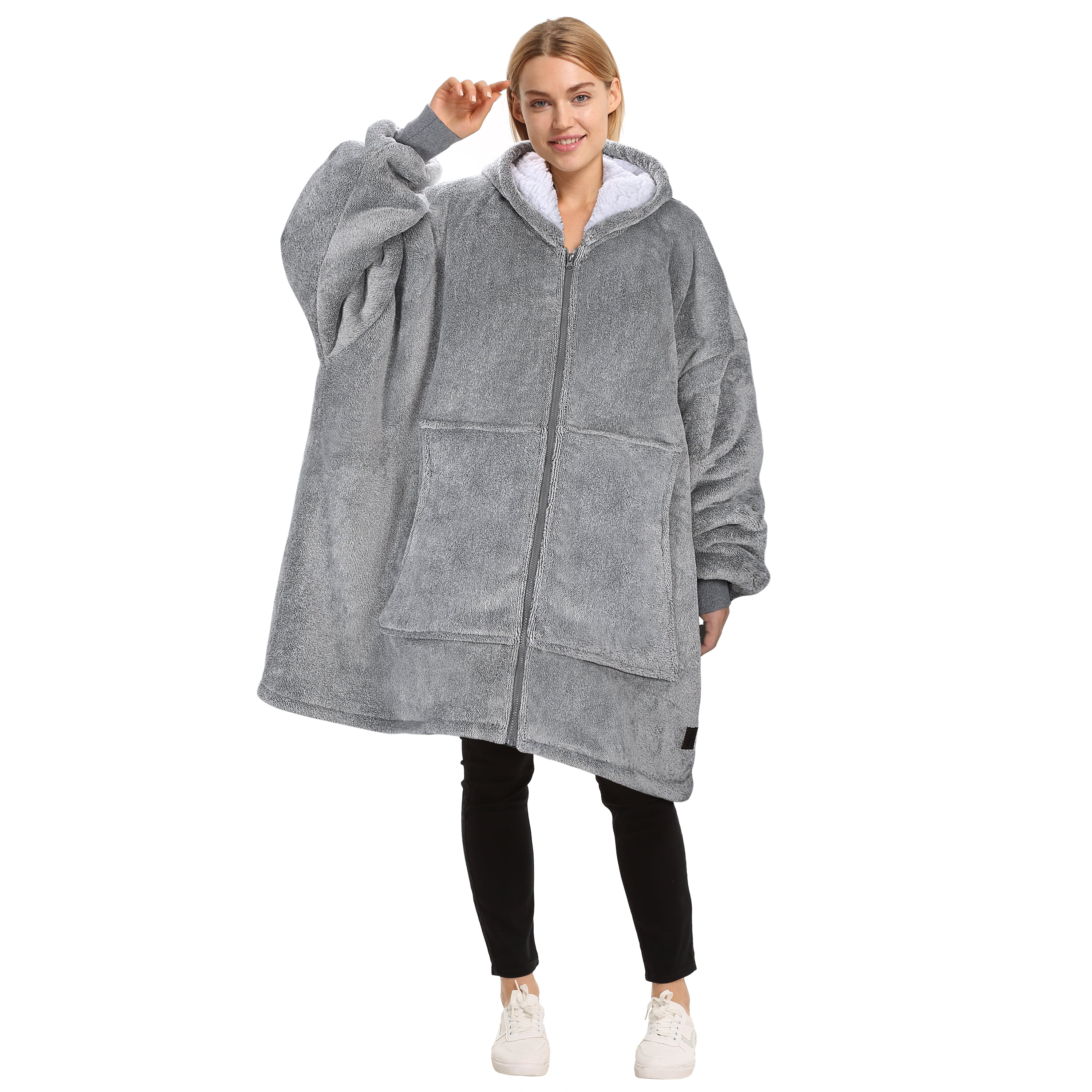 Catalonia Oversized Hoodie Blanket with Zipper, Wearable Sherpa ...