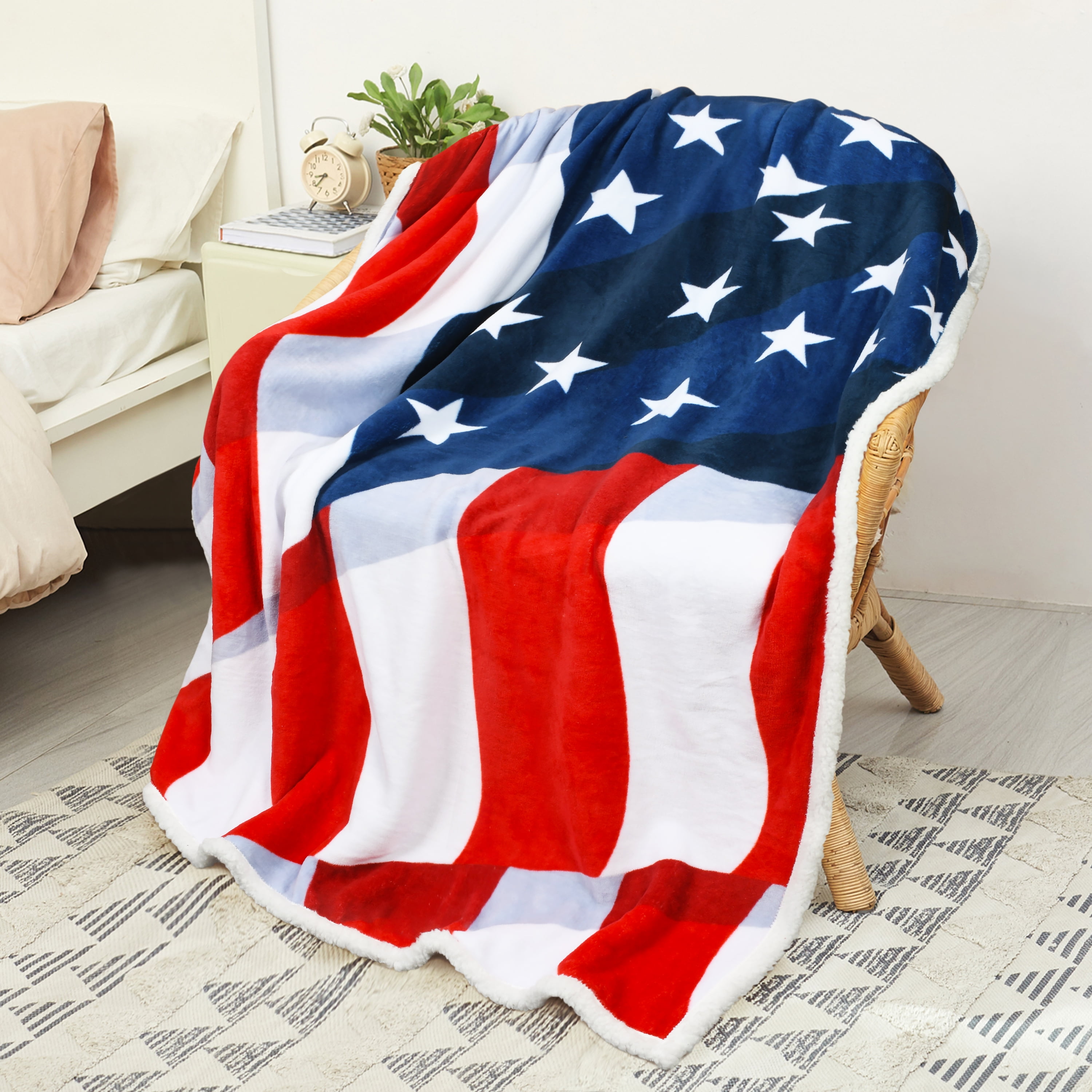 Catalonia Patriotic US Flag Print Fleece Sherpa Throw Blanket 60*50 ...