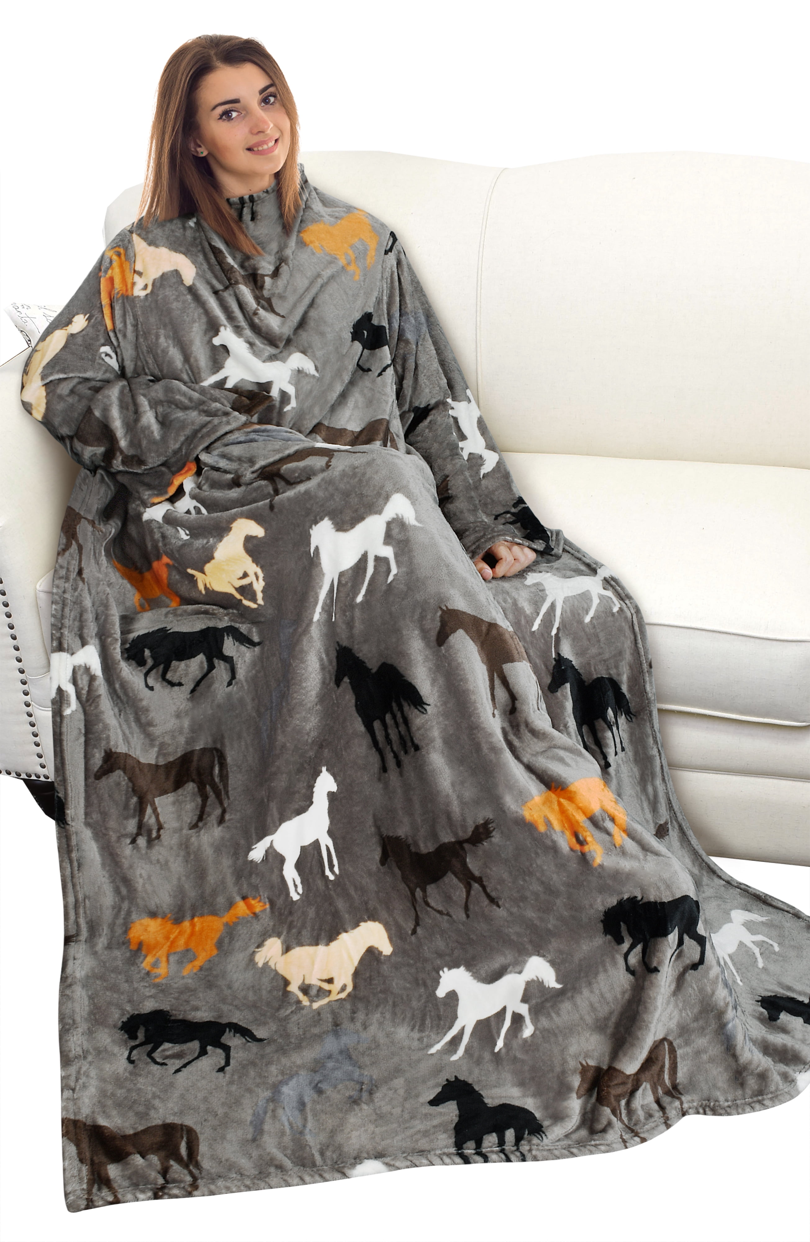 Catalonia Sherpa Wearable Fleece Blanket with Sleeves and Large Pockets ...