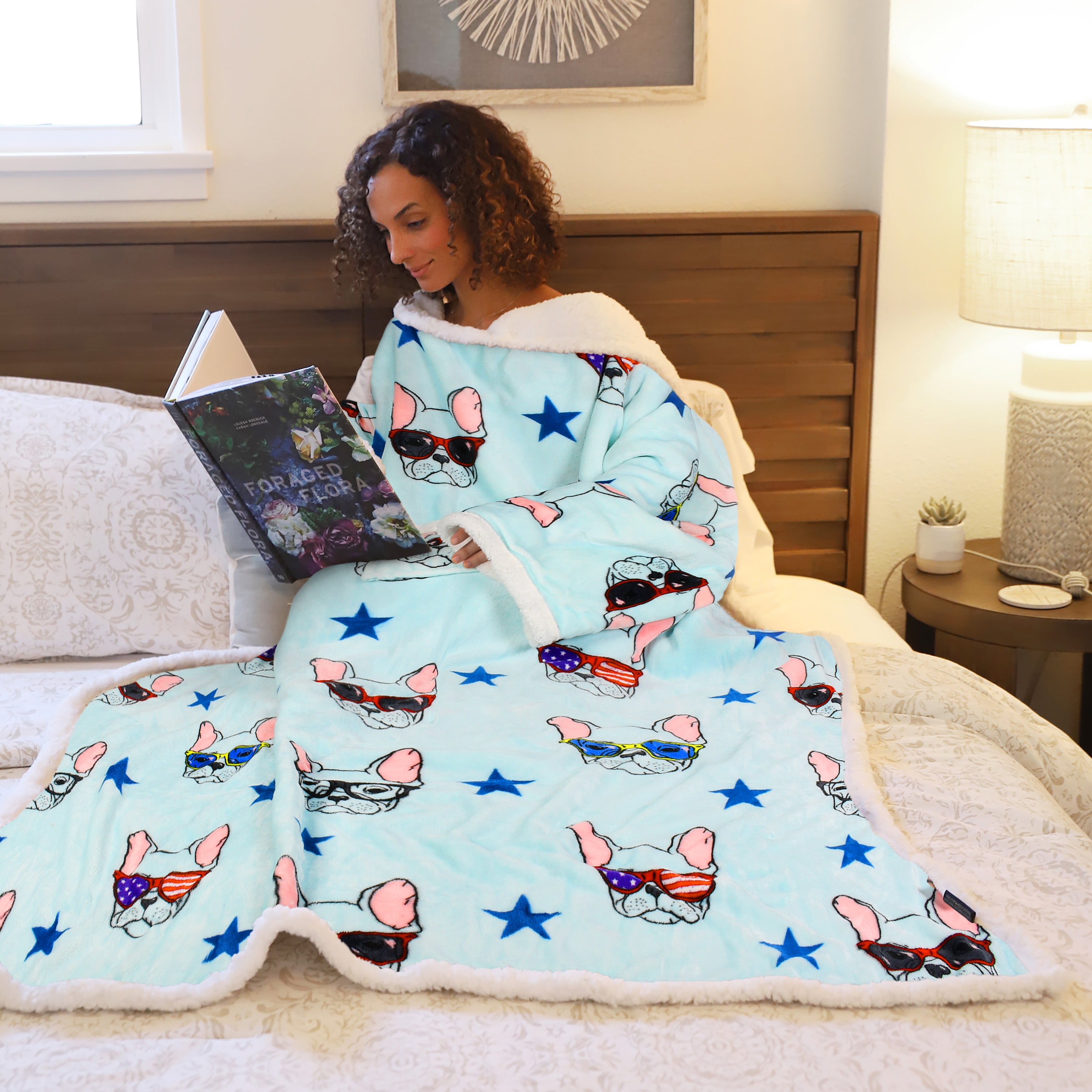 Catalonia Sherpa Wearable Fleece Throws Blanket with Sleeves and Large ...