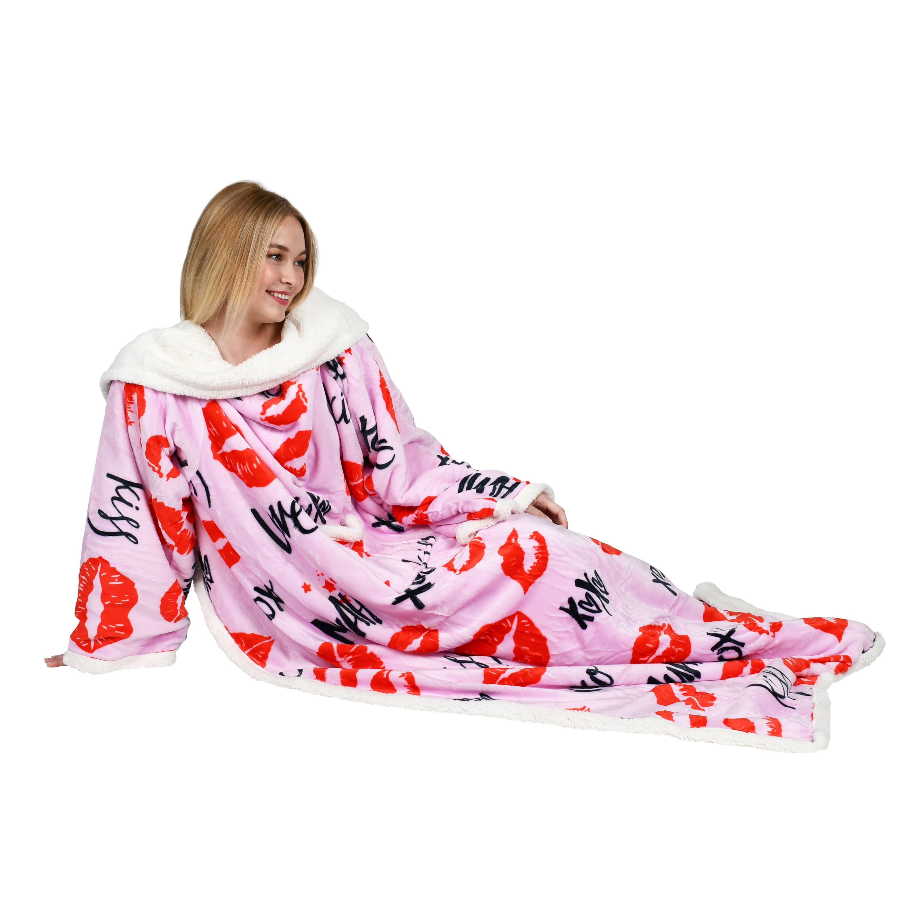 Catalonia Sherpa Wearable Fleece Throws Blanket with Sleeves and Large ...