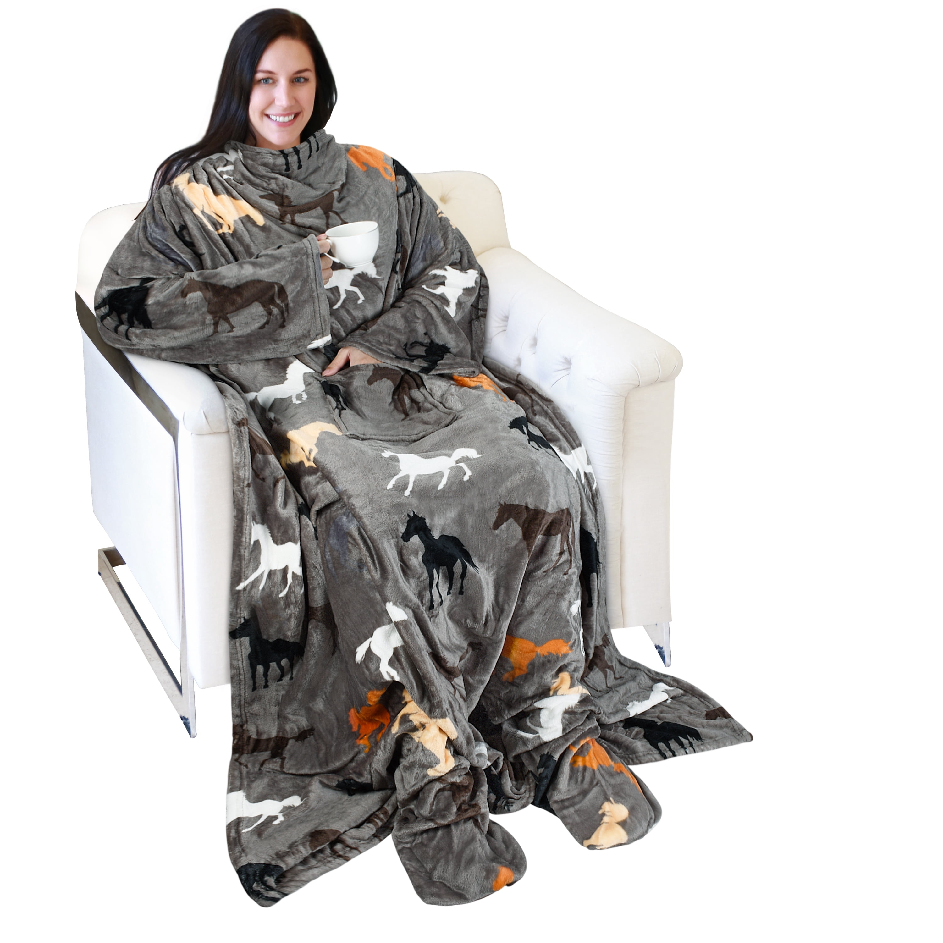 Catalonia Sherpa Wearable Fleece Throws Blanket with Sleeves and Large ...
