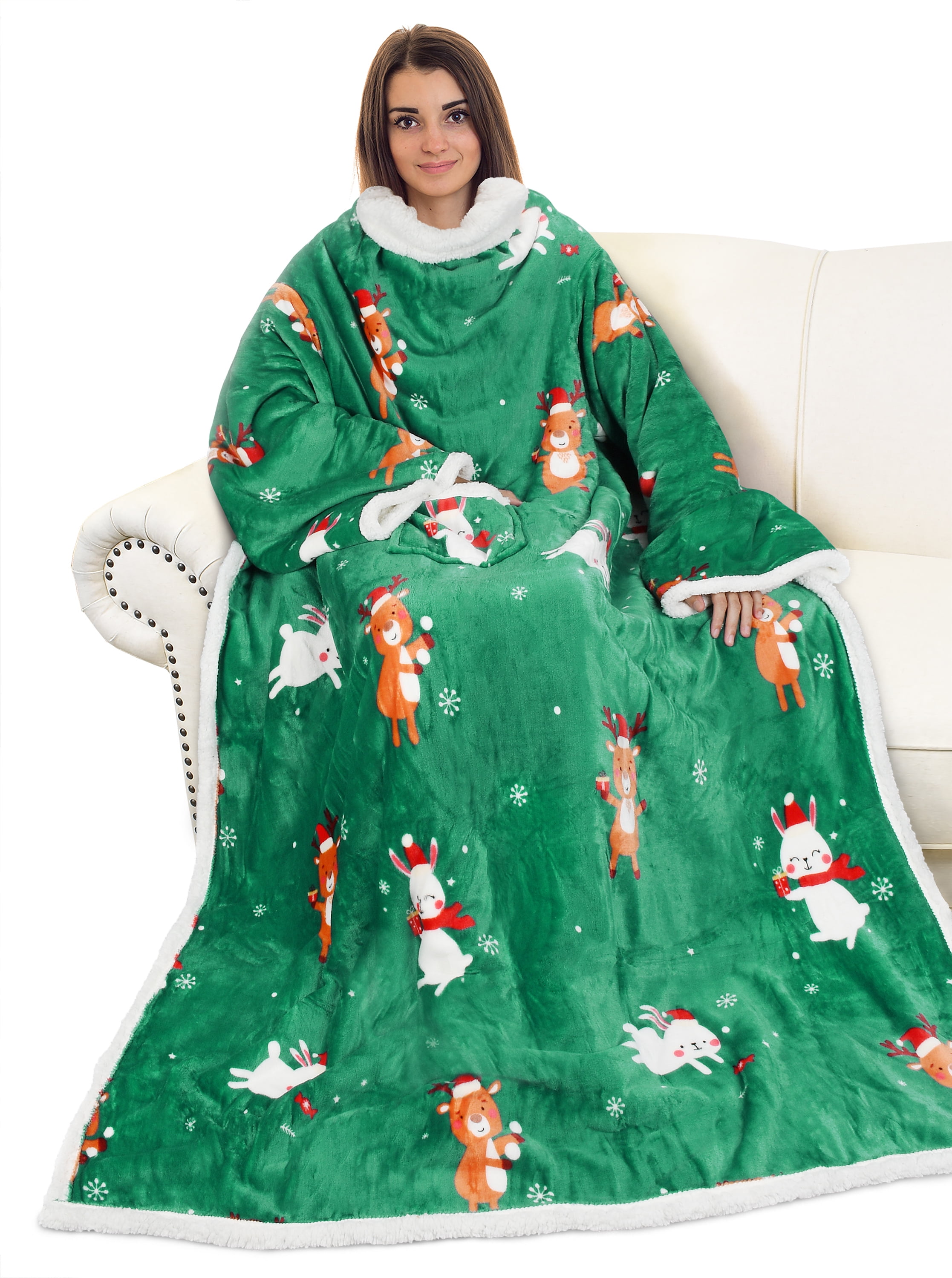 Catalonia Sherpa Wearable Fleece Throws Blanket with Sleeves and Large ...