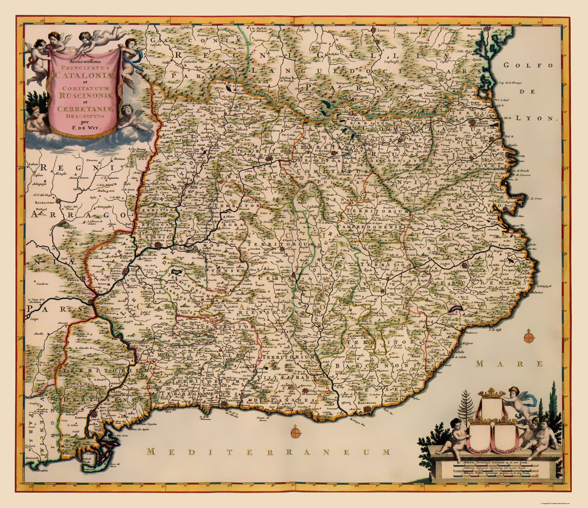 Historic Map - Catalonia Spain - De Wit 1688 - 23 x 26.60 - Vintage ...