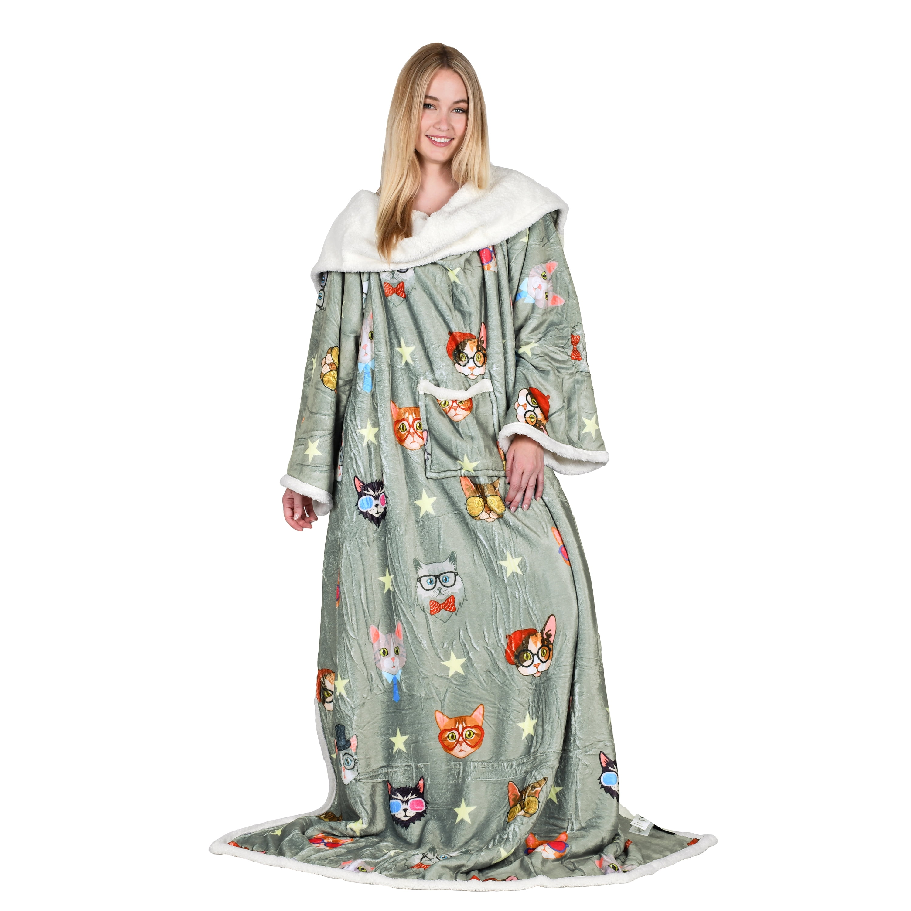 Catalonia Wearable Fleece Blanket with Sleeves and Pocket for Women Men ...