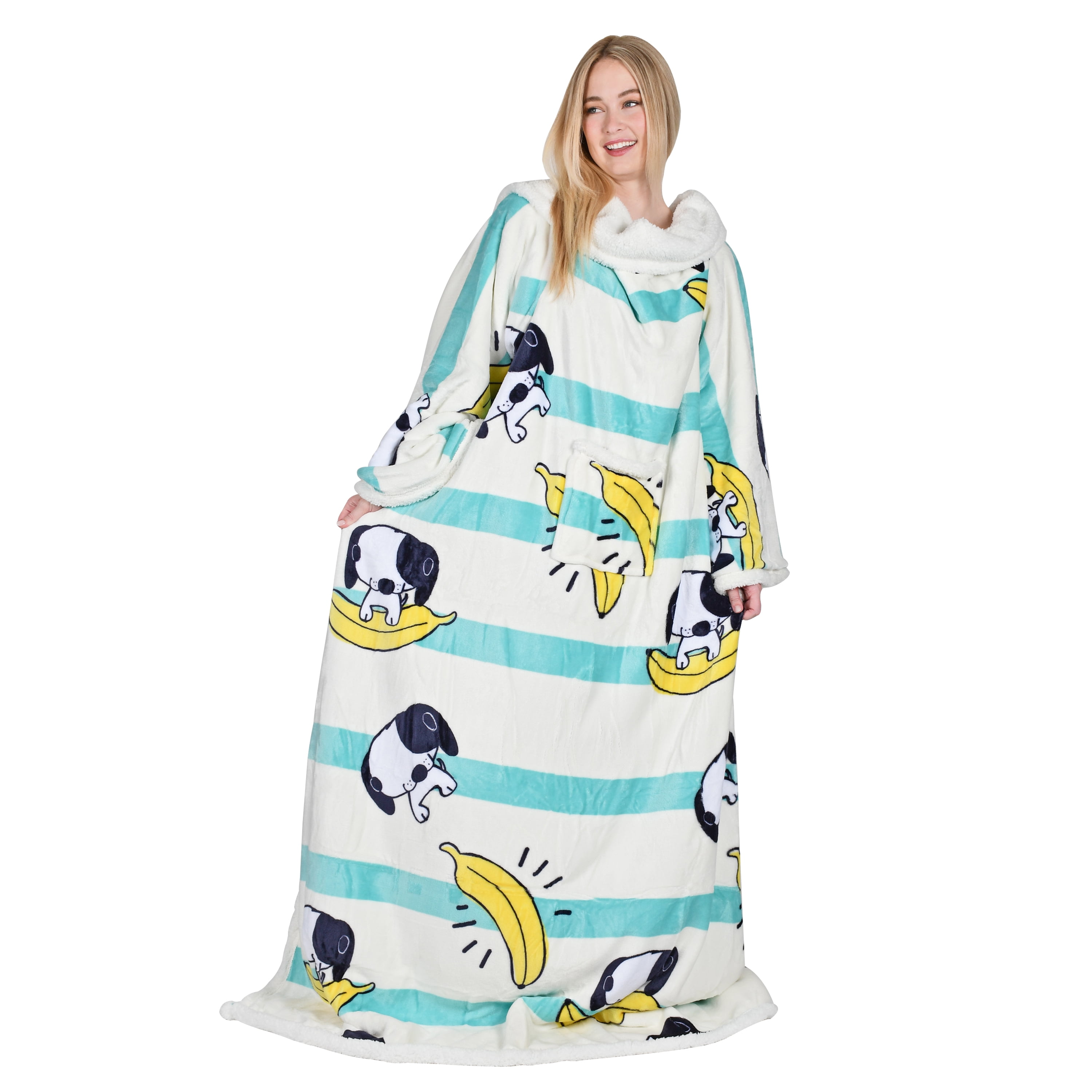 Catalonia Wearable Fleece Blanket with Sleeves and Pocket for Women Men ...