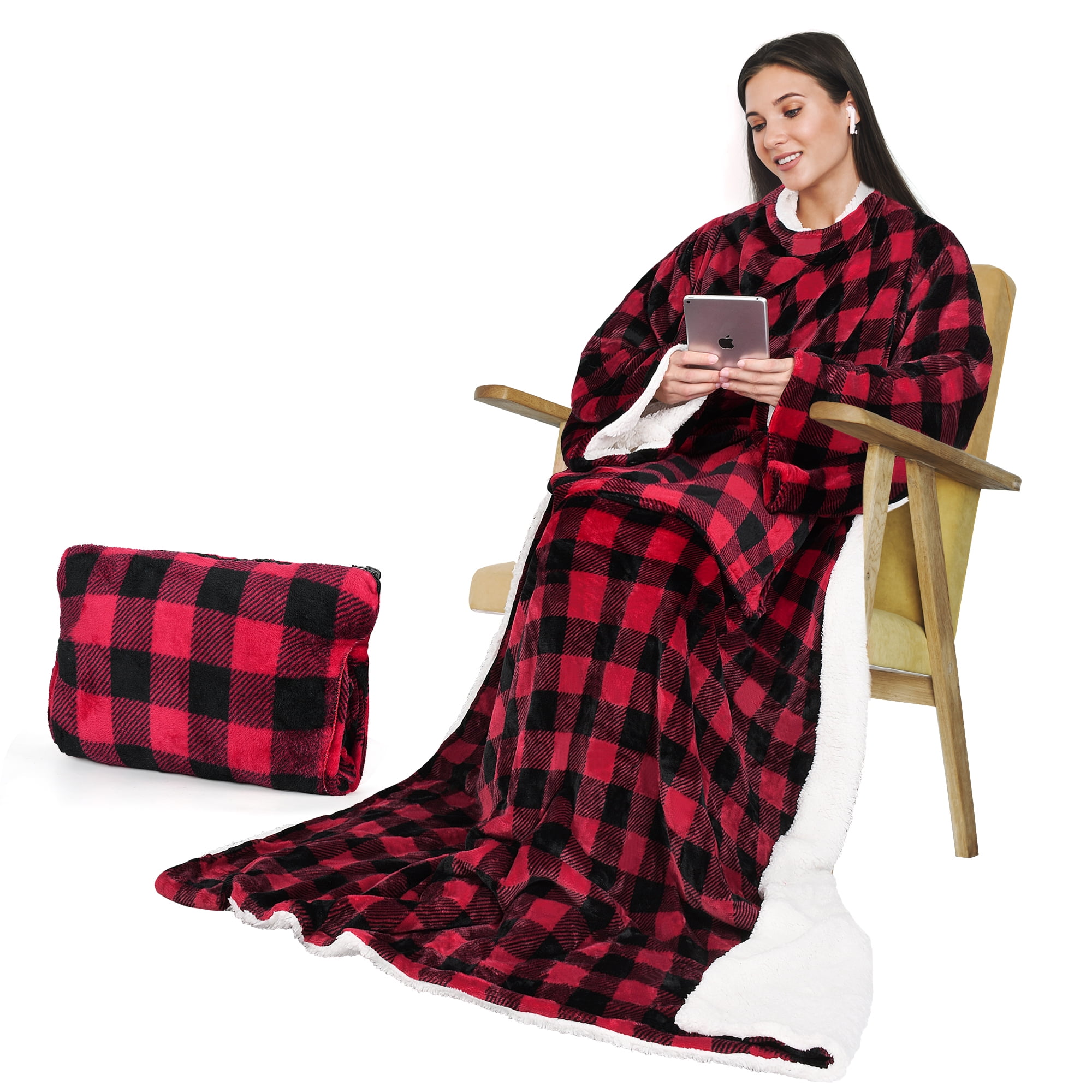 Catalonia Wearable Fleece Throws Blanket with Sleeves and Pocket for ...