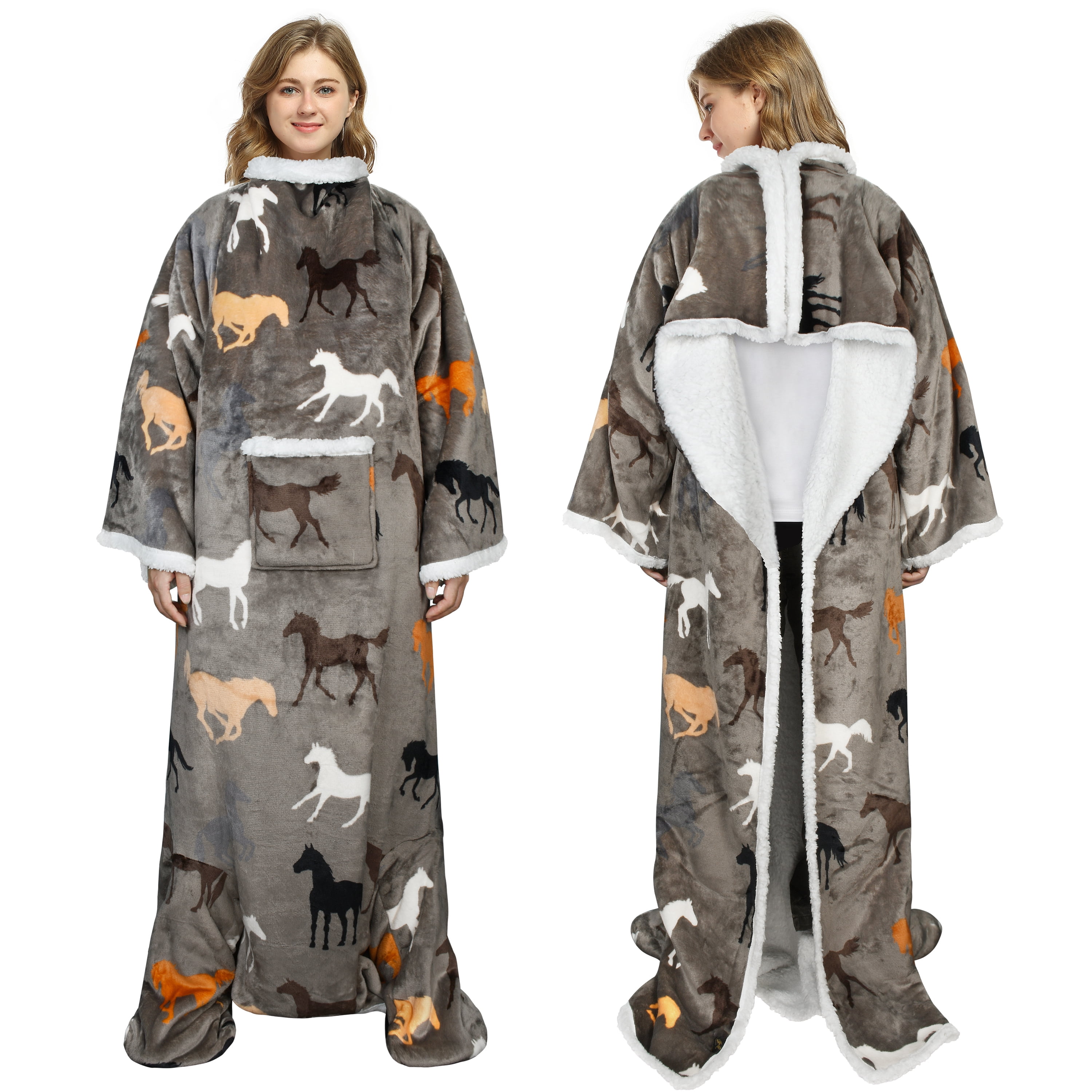 Catalonia Wearable Fleece Throws Blanket with Sleeves and Pocket for ...