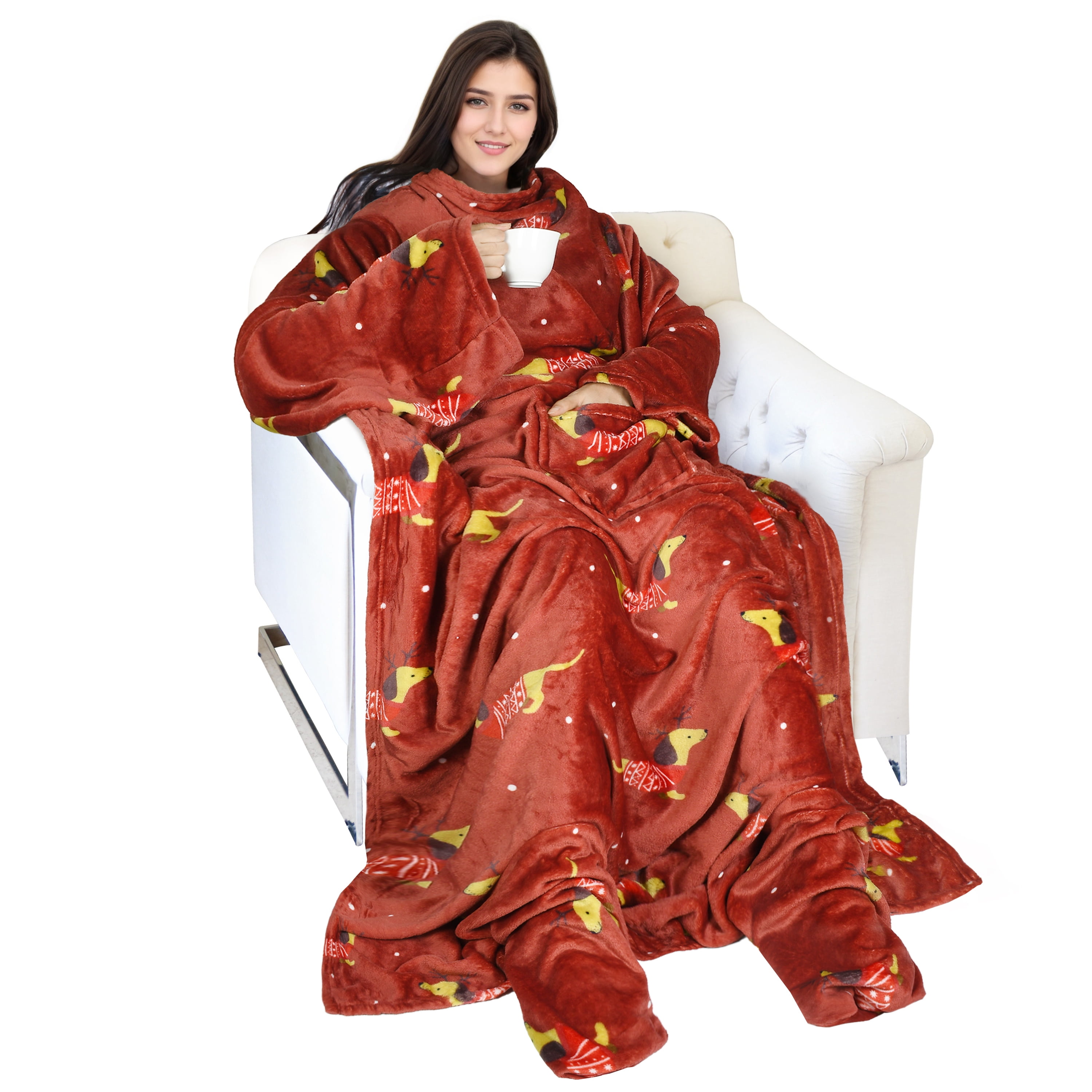 Catalonia Wearable TV Blanket with Sleeves Arms & Feet pockets for ...