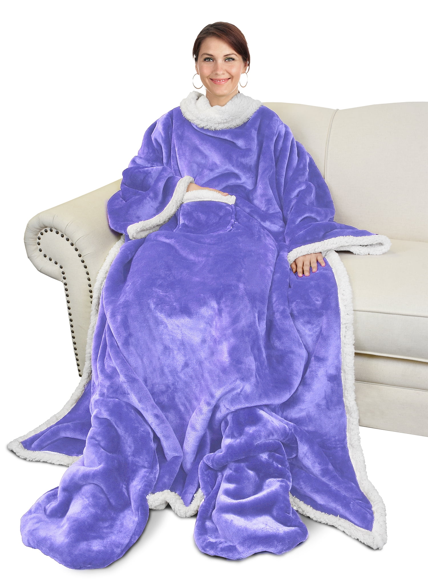 Catalonia Sherpa Oversized Wearable Snuggle Blanket with Sleeves, Arms ...