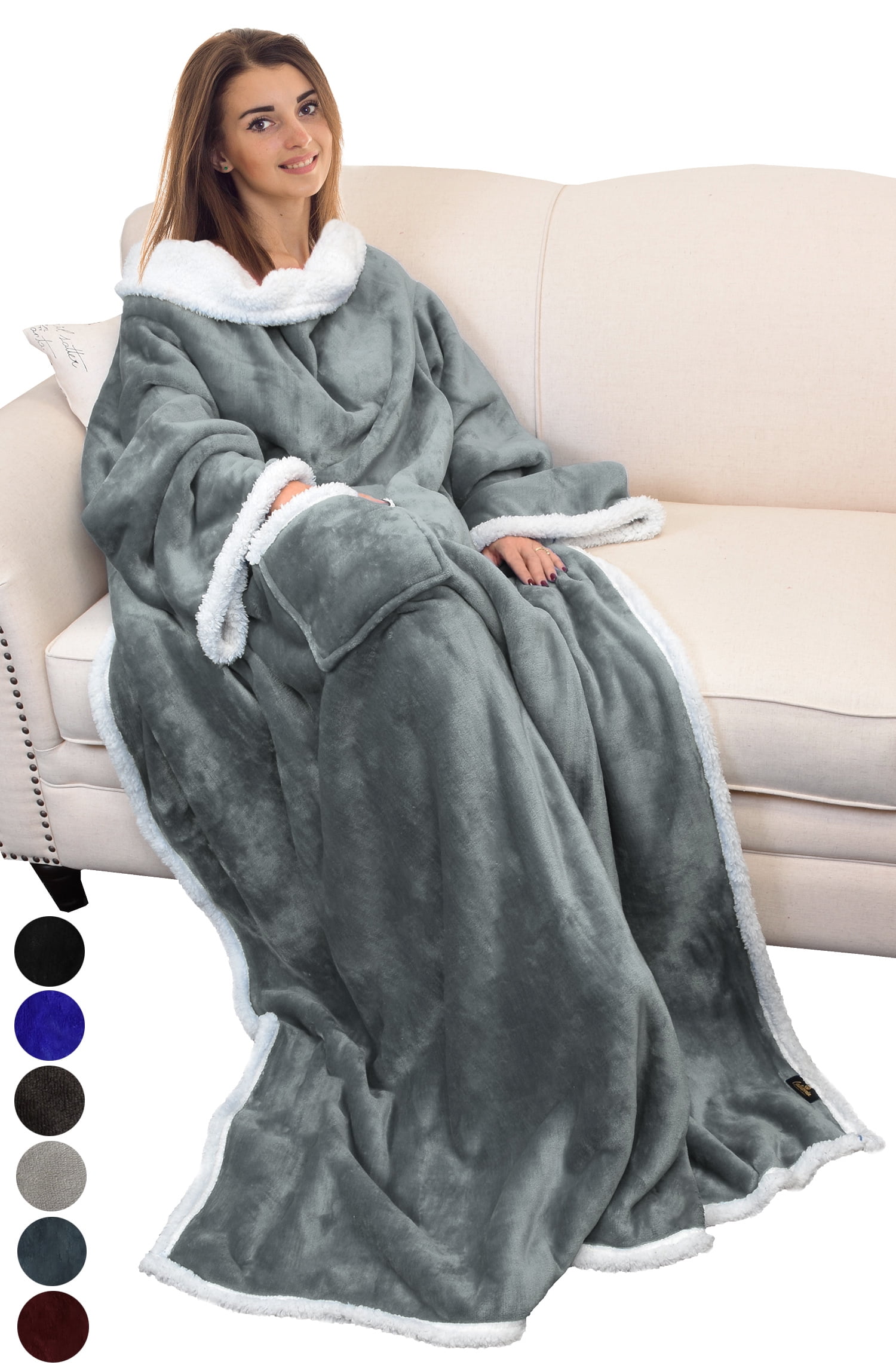 Catalonia Wearable TV Blanket with Sleeves Arms Warm Micro Plush Sherpa ...