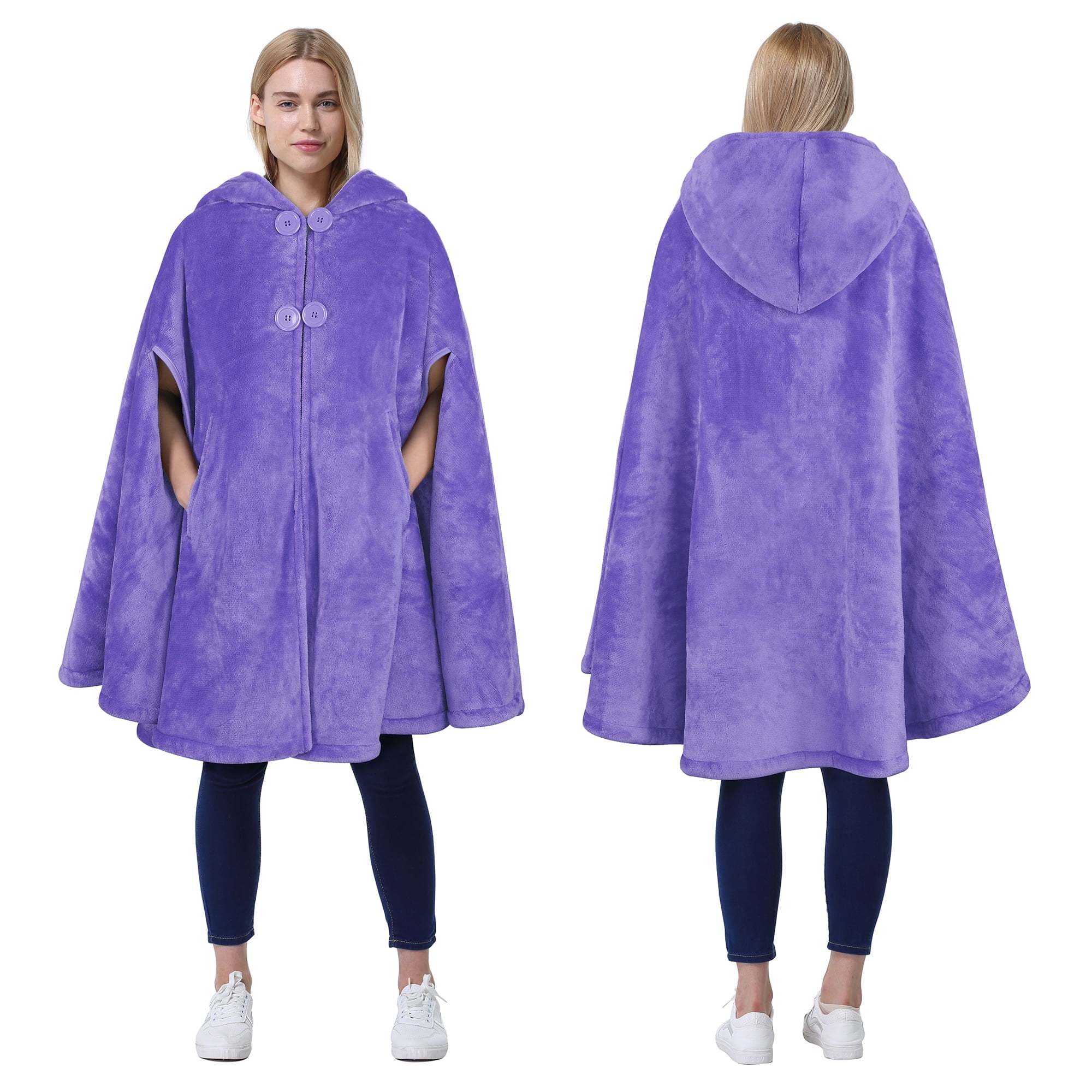 Catalonia Women's Poncho Cape, Sherpa Fleece Cloak Coat, Snuggly Hooded ...