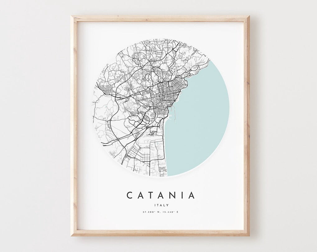 Catania Map Print, Catania Map Poster City Wall Art, Catania Road Map ...