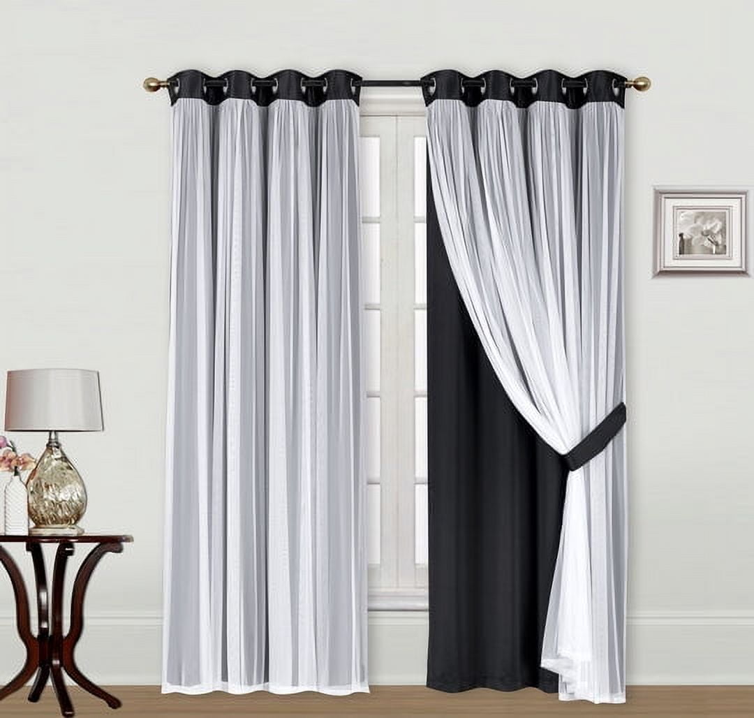 Catarina Layered Solid Blackout and Sheer Window Curtain Panel Pair ...