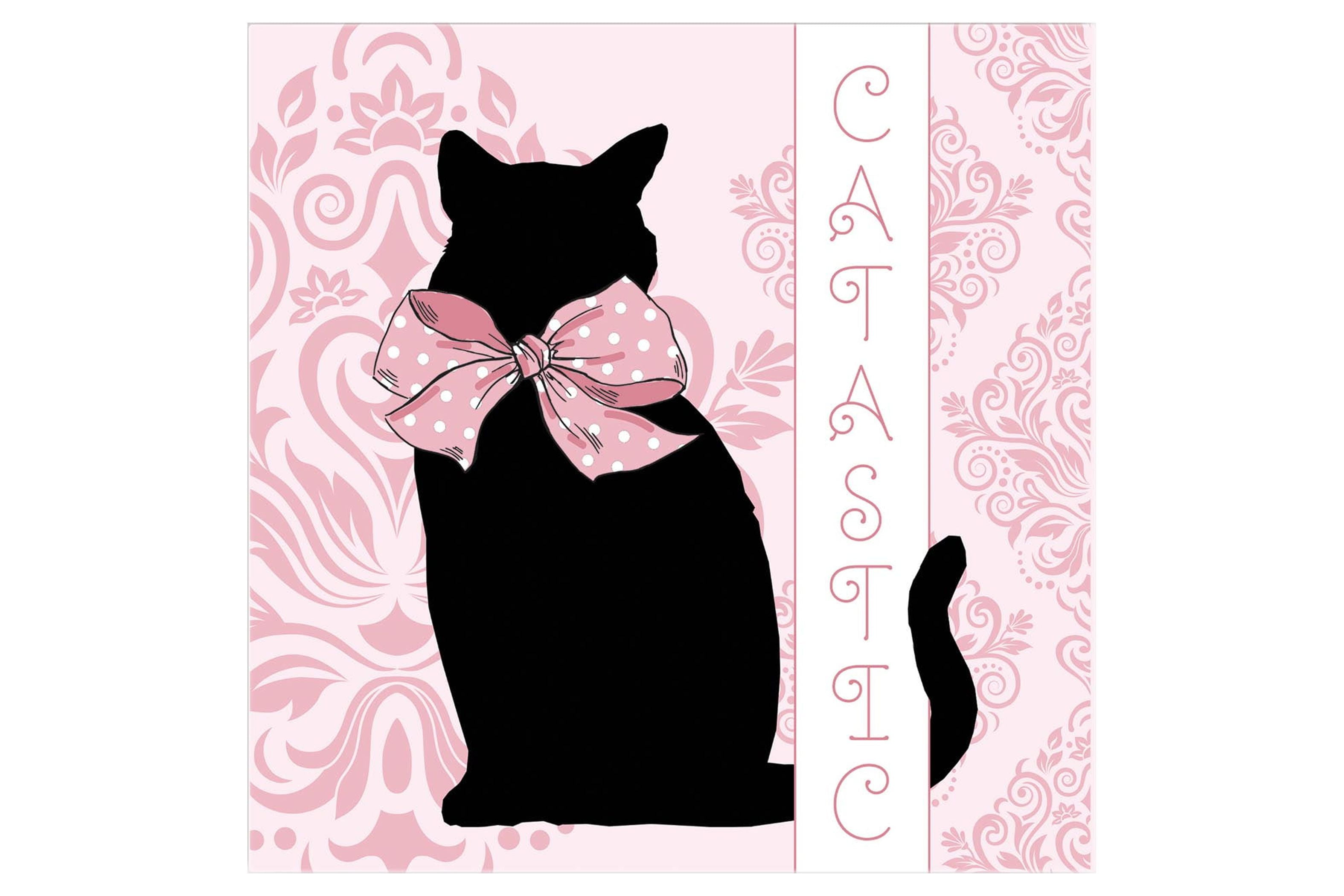 Catastic Pink Damask Black Cat 12 x 12 Wood Wall Sign Plaque - Walmart.com