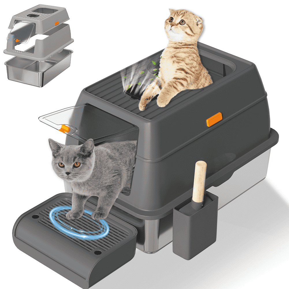 Catboxy Large Stainless Steel Cat Litter Box Top Entry with Shovel Pad ...