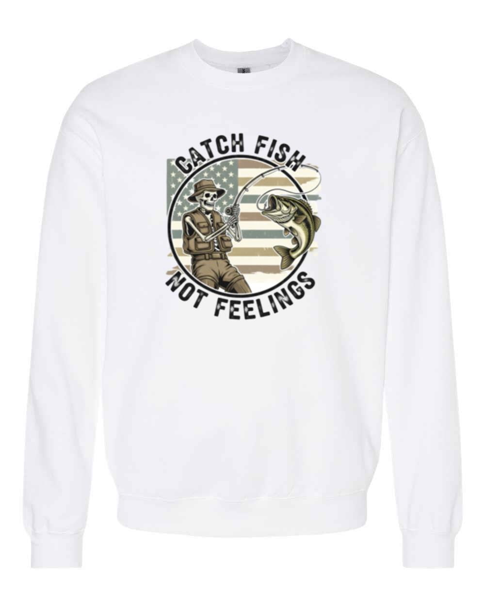 Catch Fish Not Feelings Skeleton Bass USA Flag Sweatshirt up to 5XL ...