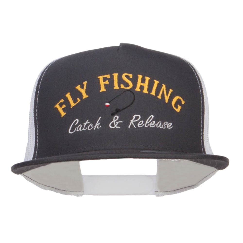 Catch Release Fly Fishing Embroidered Mesh Cap - Charcoal White OSFM ...
