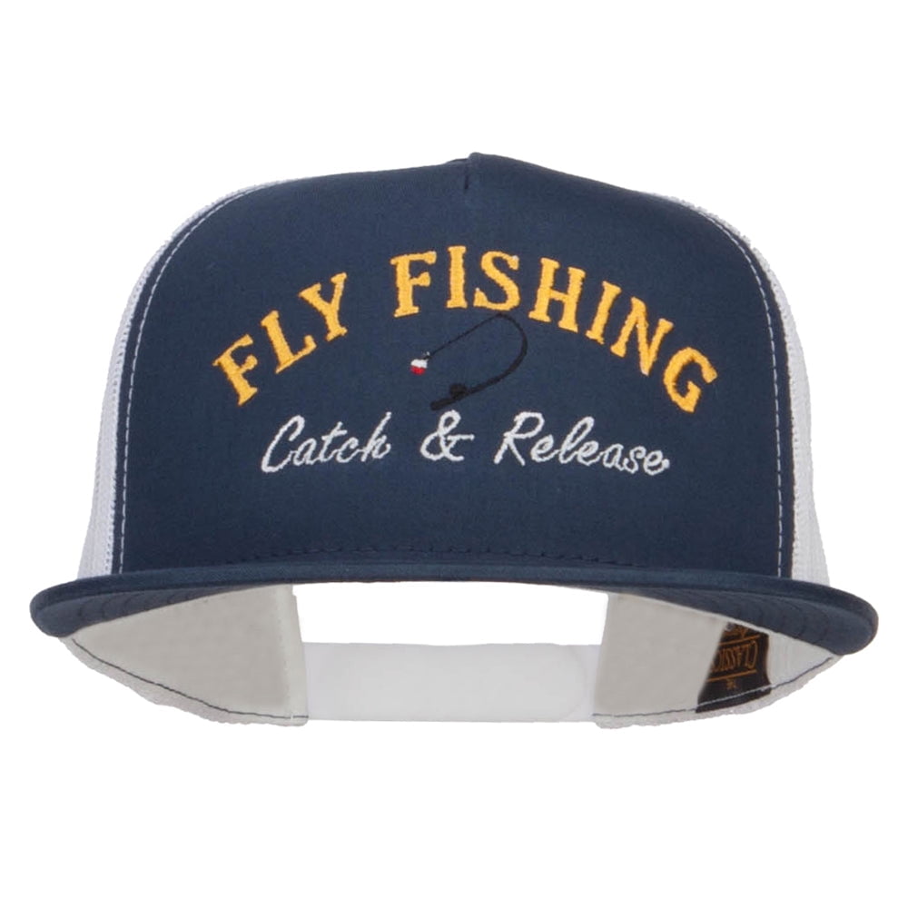 Catch Release Fly Fishing Embroidered Mesh Cap - Navy White OSFM ...