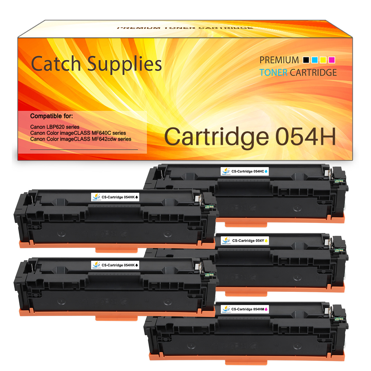 Catch Supplies 5-Pack (With Chip) Compatible Toner for Canon 054H Color ...