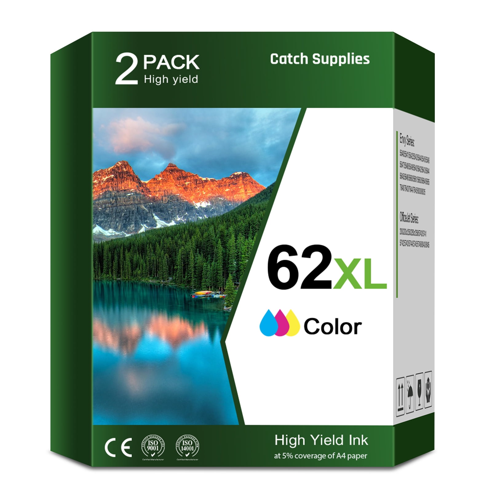 Catch Supplies 62XL Ink 2-Pack Compatible for HP 62XL Ink Cartridge ...