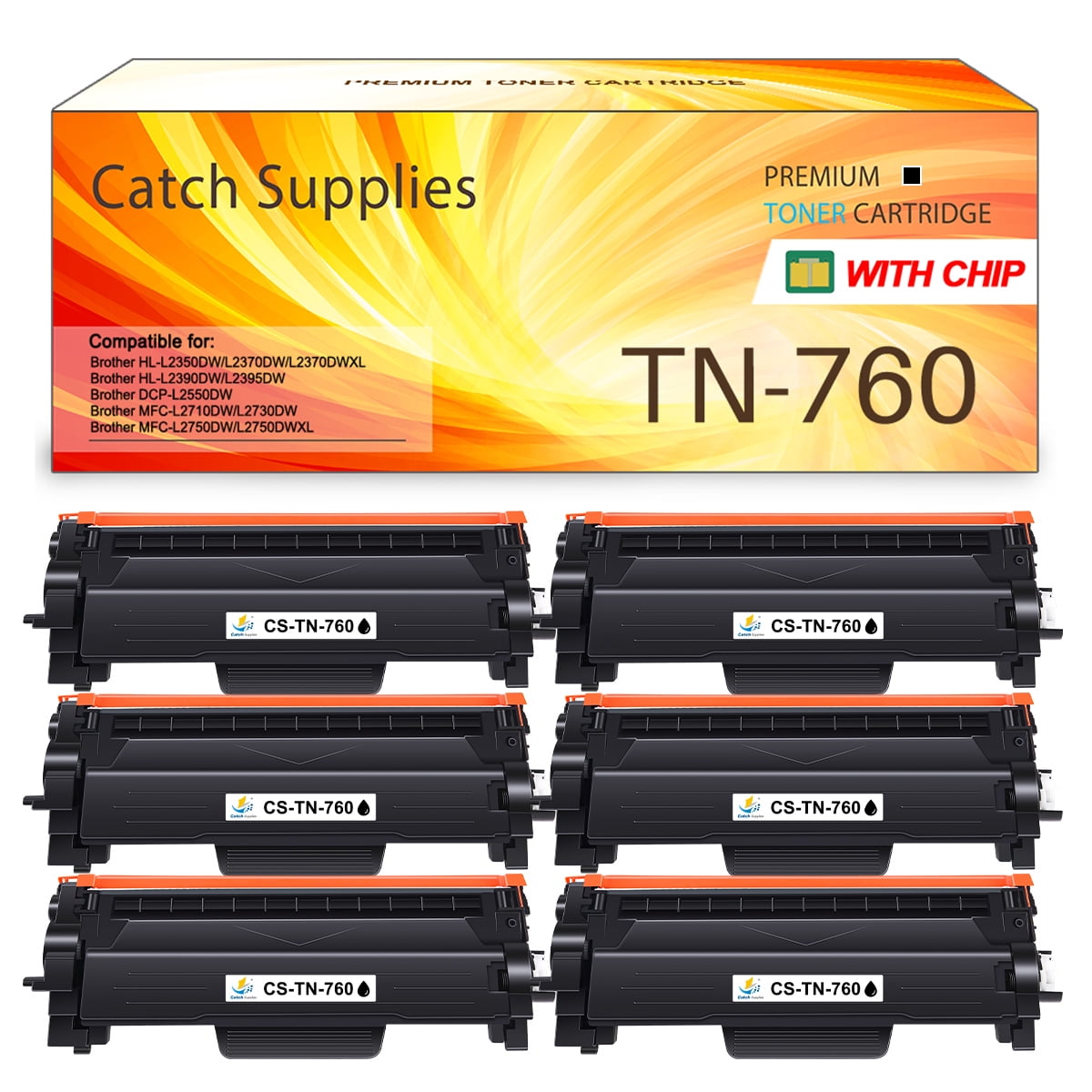 Catch Supplies Toner for Brother TN-760 TN-730, 6-Pack, Black, for MFC ...