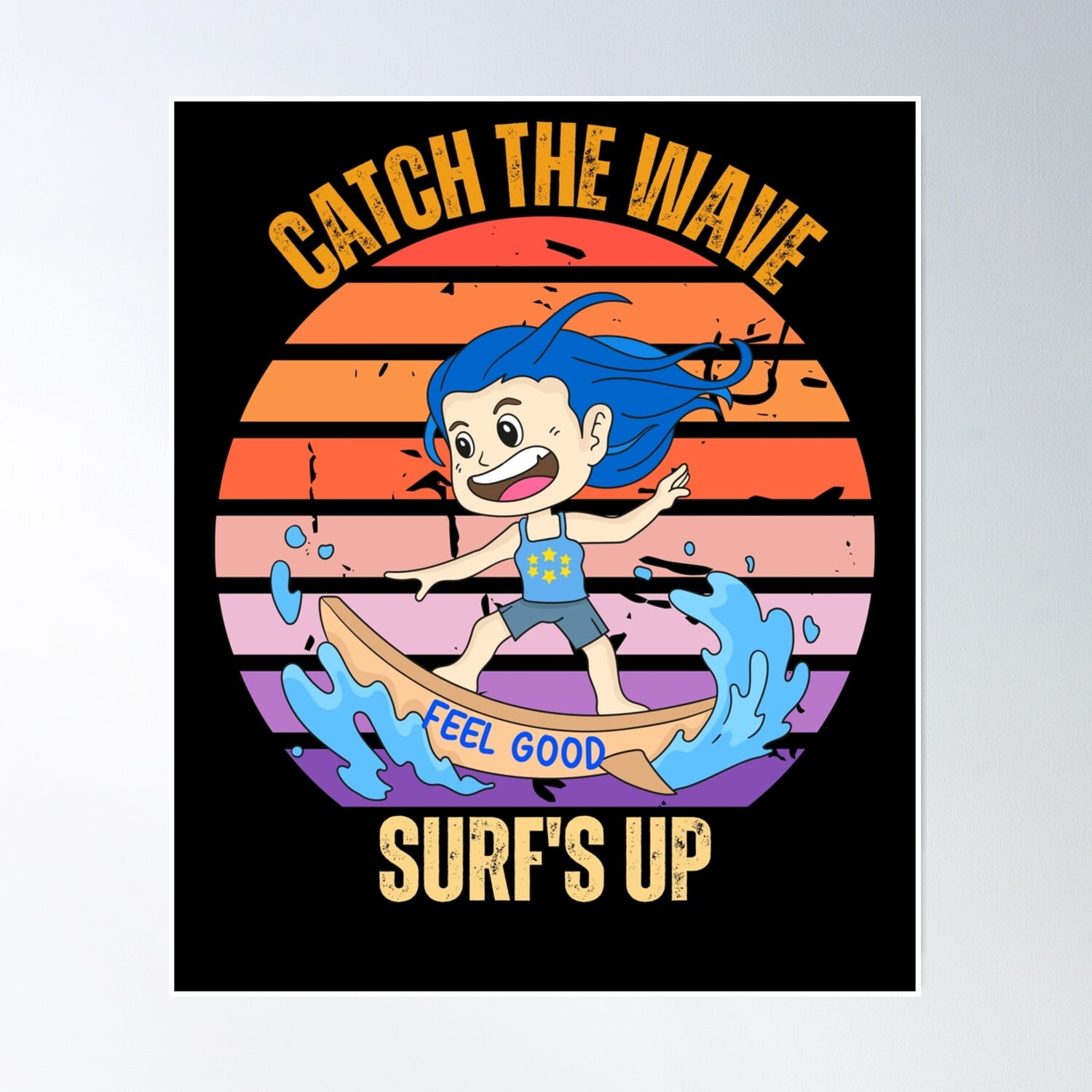 Catch The Wave Surf'S Up Poster Wall Art, Modern Wall Decor, 24x36 ...